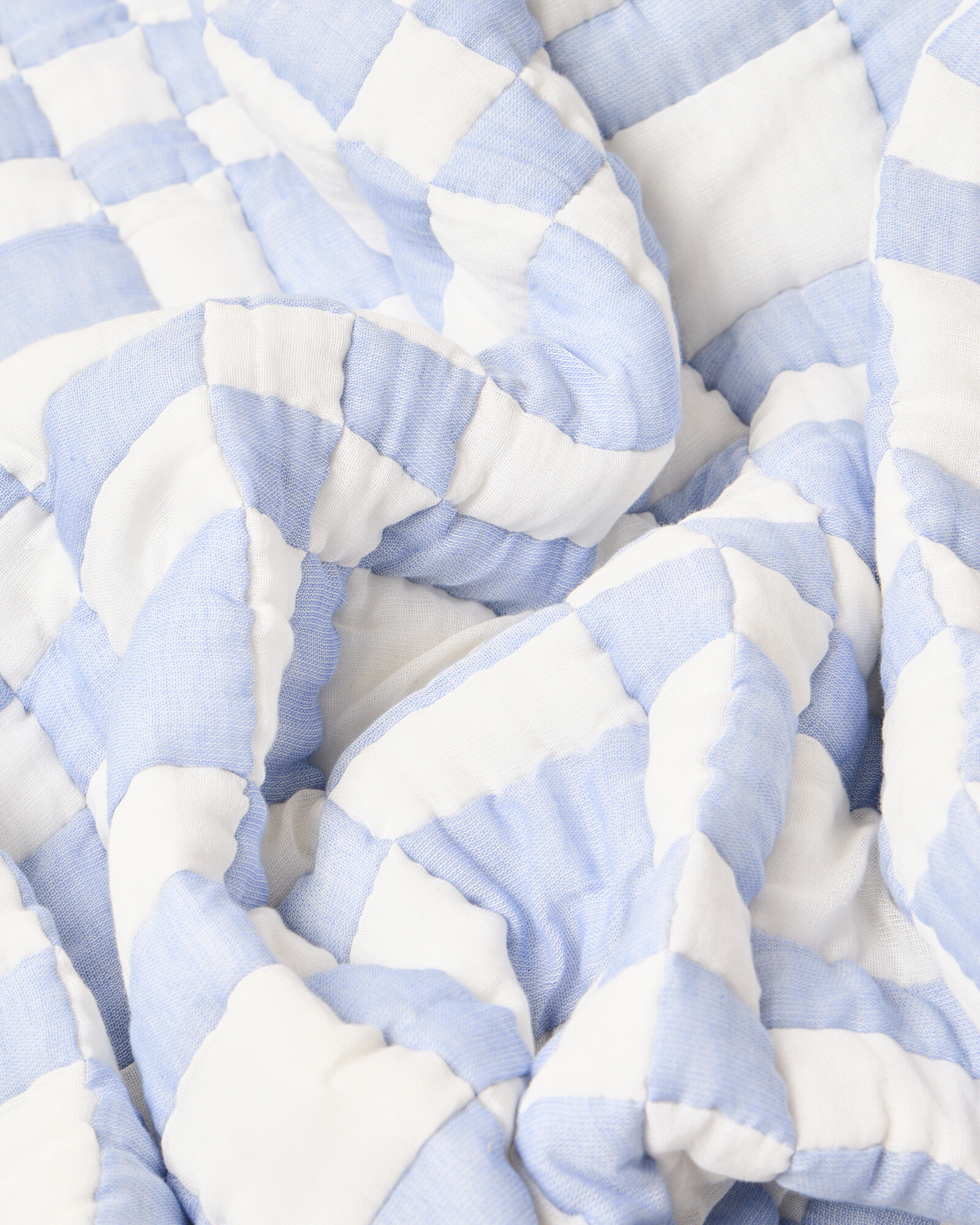 Blue Chequerboard Patchwork Cotton Quilt | Oliver Bonas