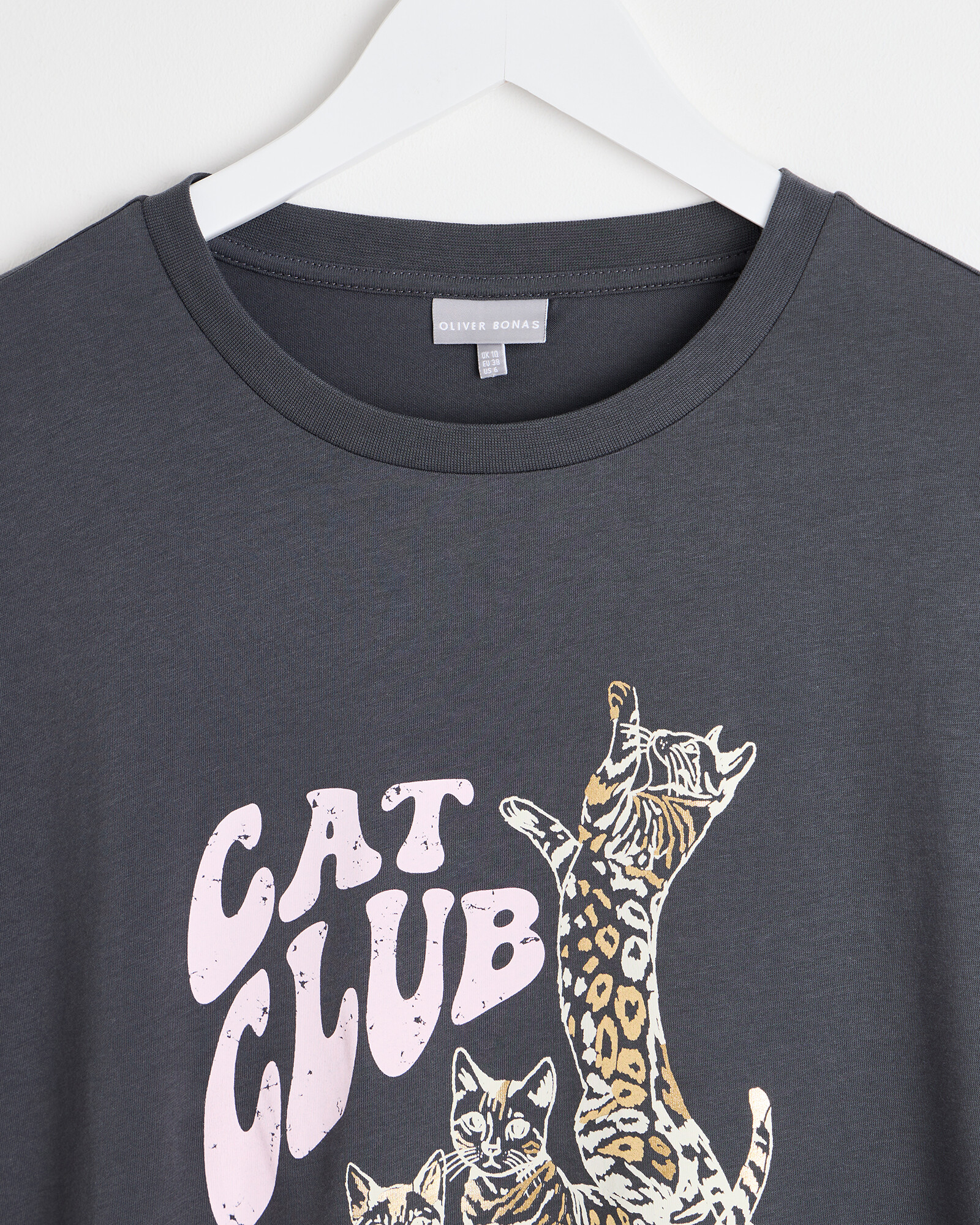 Cat Club Grey Graphic T-Shirt | Oliver Bonas