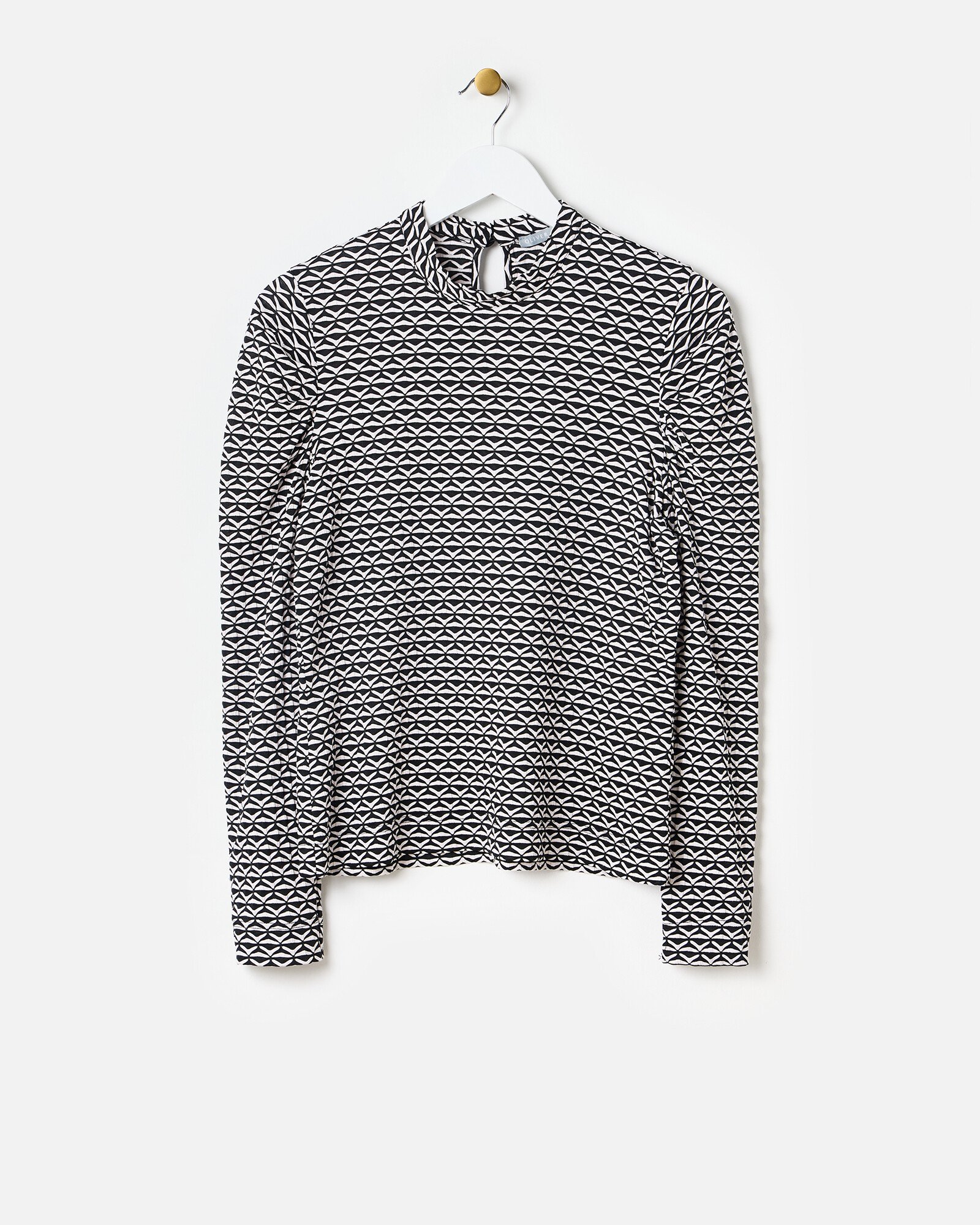 Black Geometric Jacquard Long Sleeve Top | Oliver Bonas