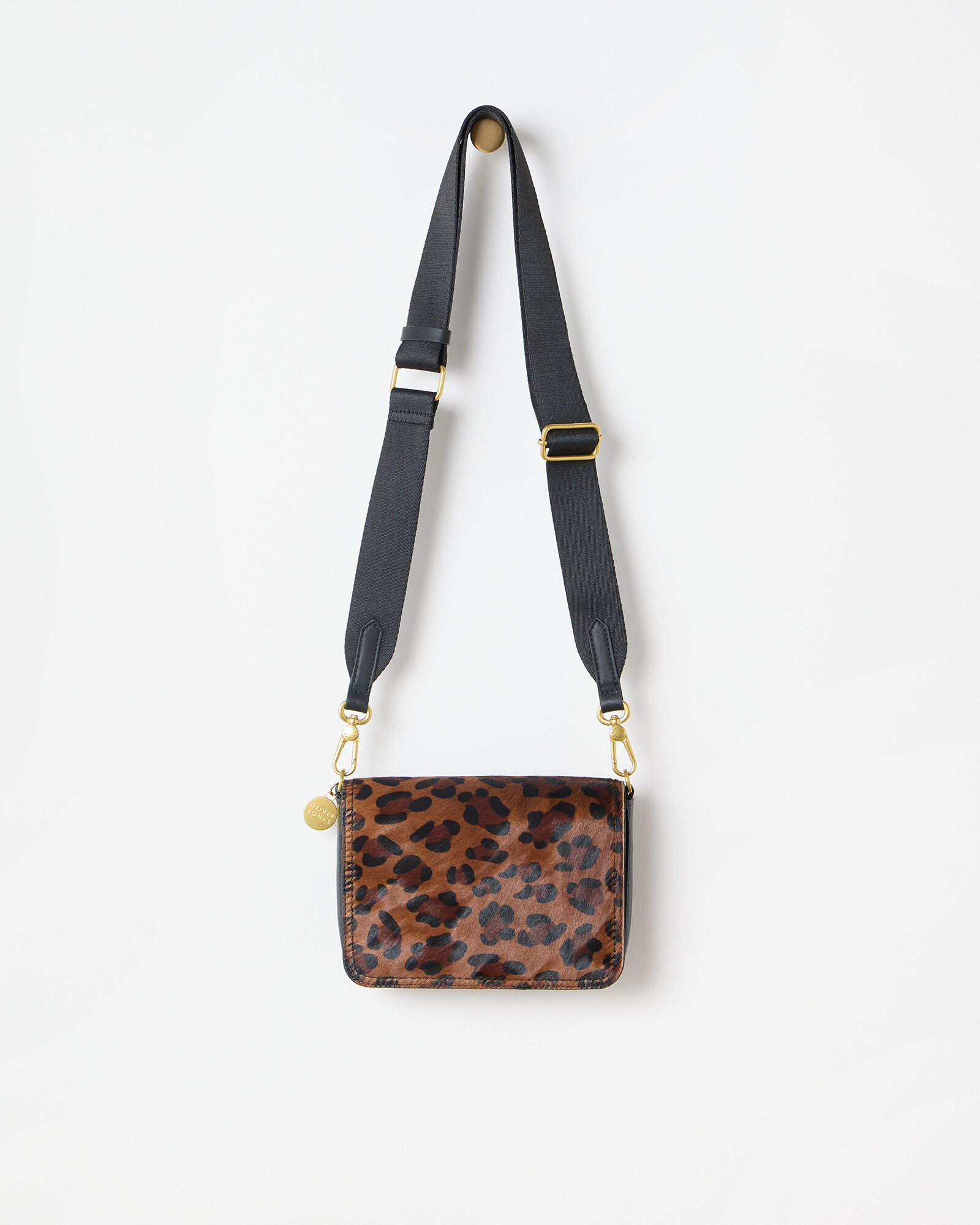Wren Leopard Print Black Crossbody Bag | Oliver Bonas
