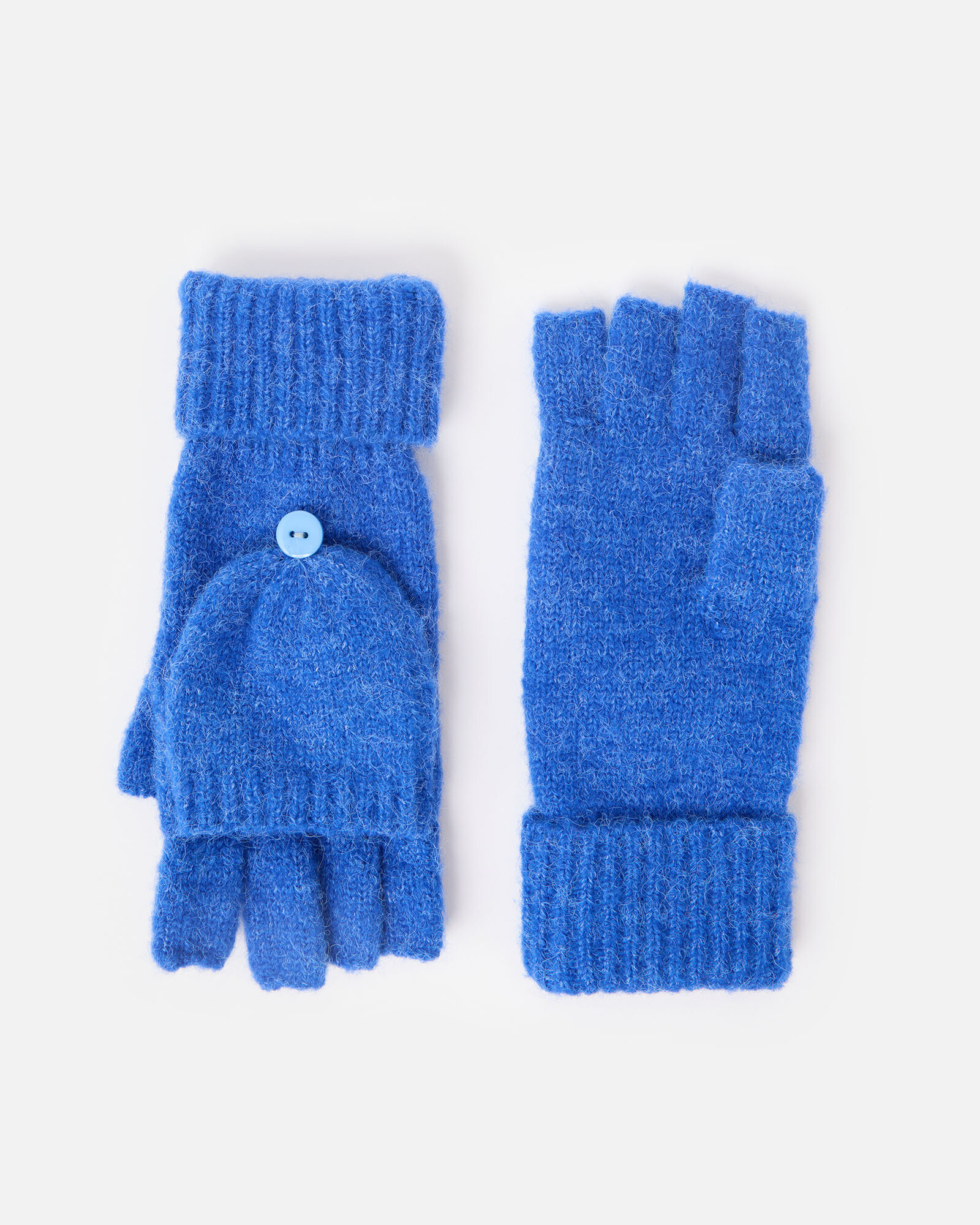 Cobalt Blue Knitted Fingerless Mitten Gloves | Oliver Bonas