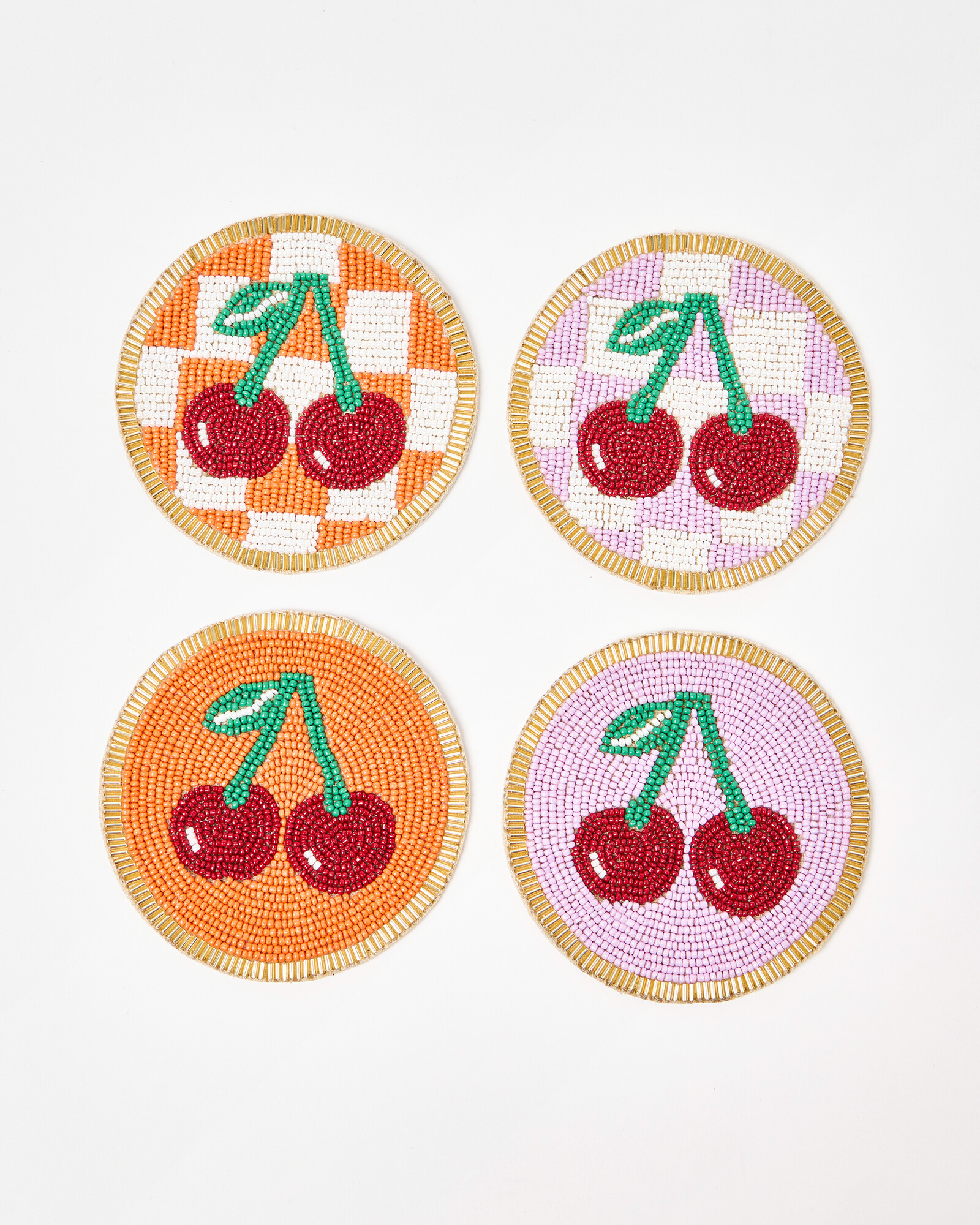 Cherry Beaded Coasters Set of Four | Oliver Bonas