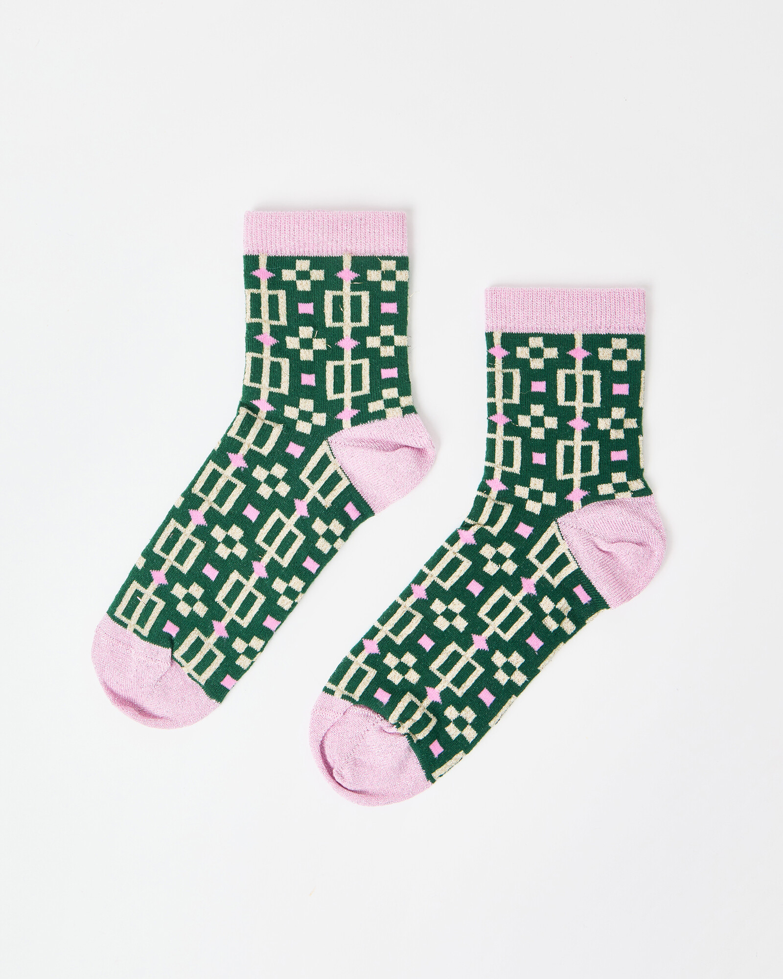 Pink & Green Geometric Ankle Socks | Oliver Bonas