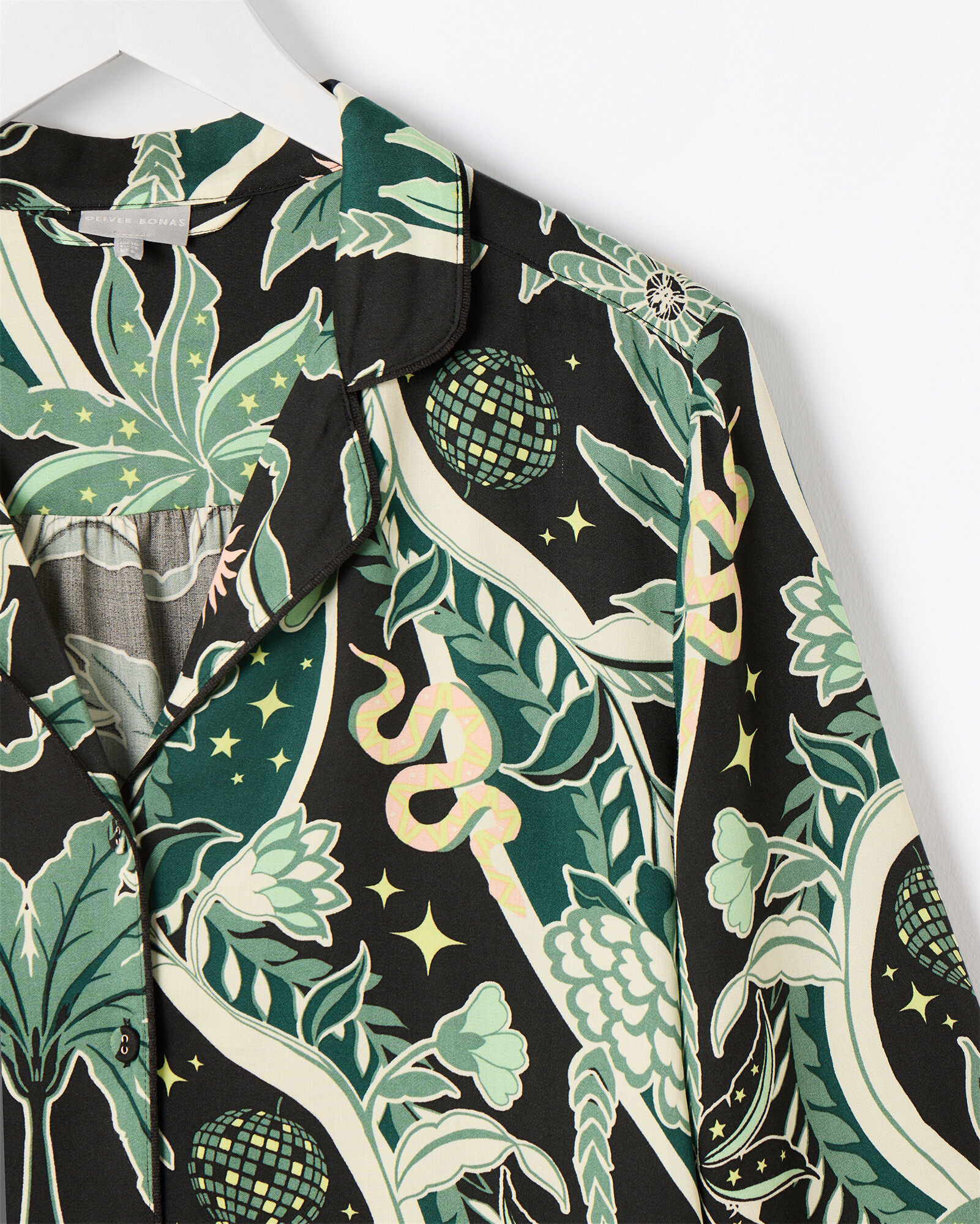 Black Disco Jungle Shirt & Trousers Pyjama Set | Oliver Bonas