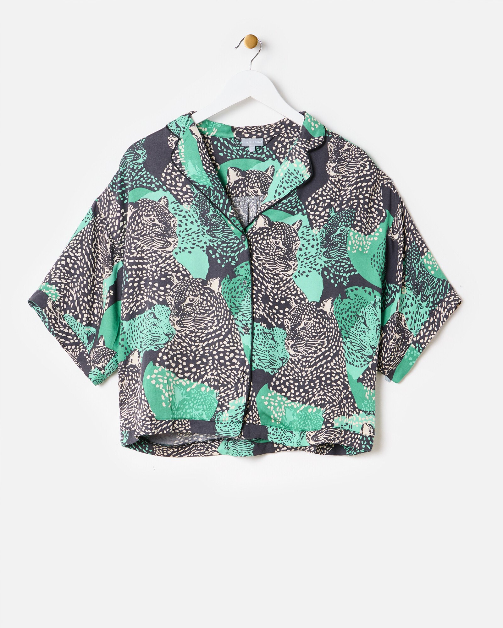 Black & Green Leopard Top & Shorts Pyjama Set | Oliver Bonas