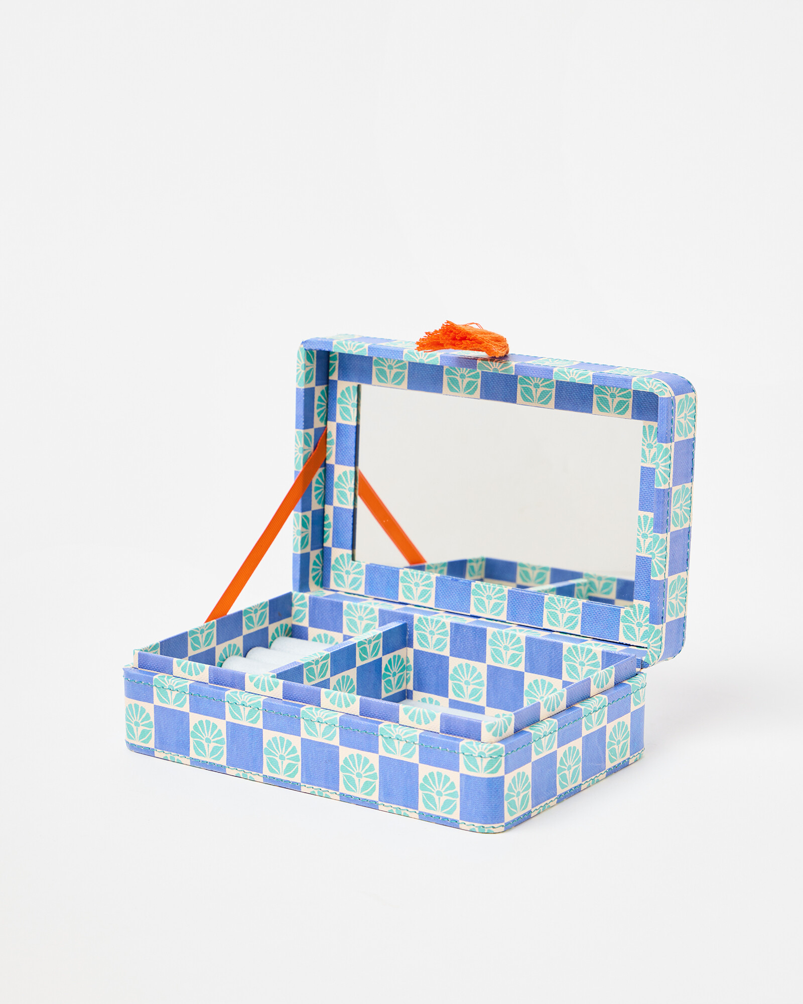 Floral Chequerboard Blue Jewellery Box | Oliver Bonas