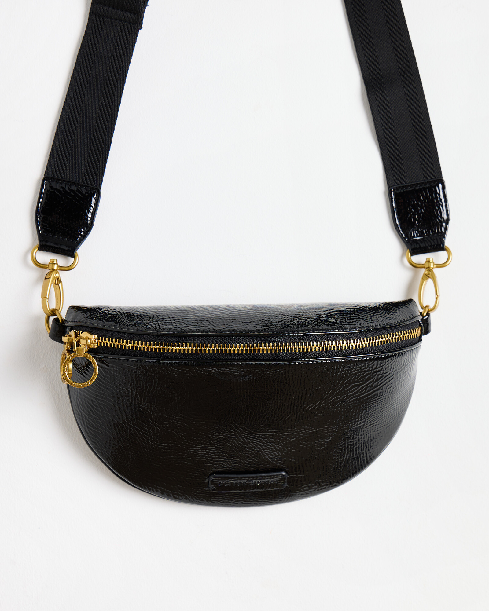 Becca Black Patent Crossbody Belt Bag | Oliver Bonas