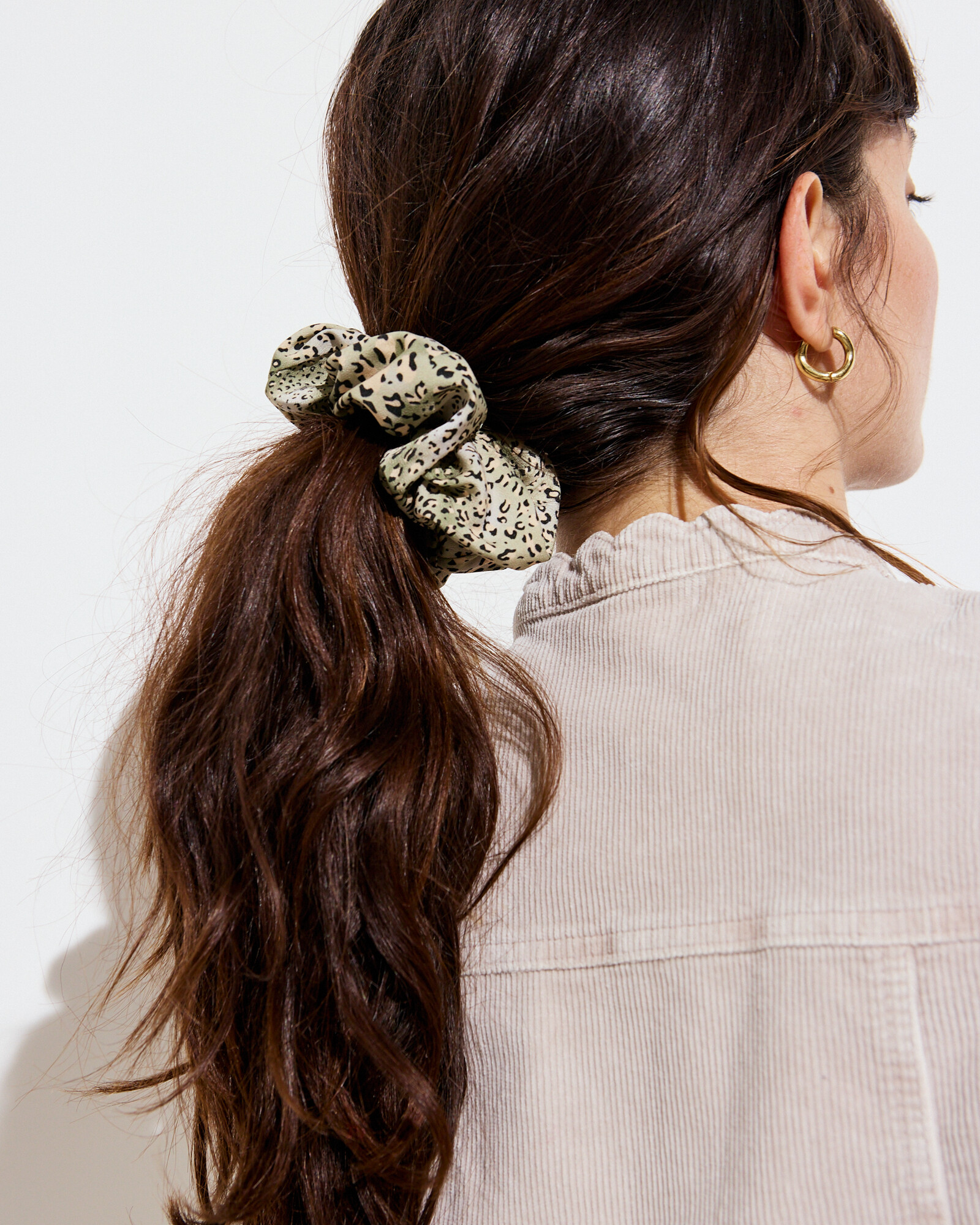 Thie Khaki Green Leopard Print Scrunchie | Oliver Bonas