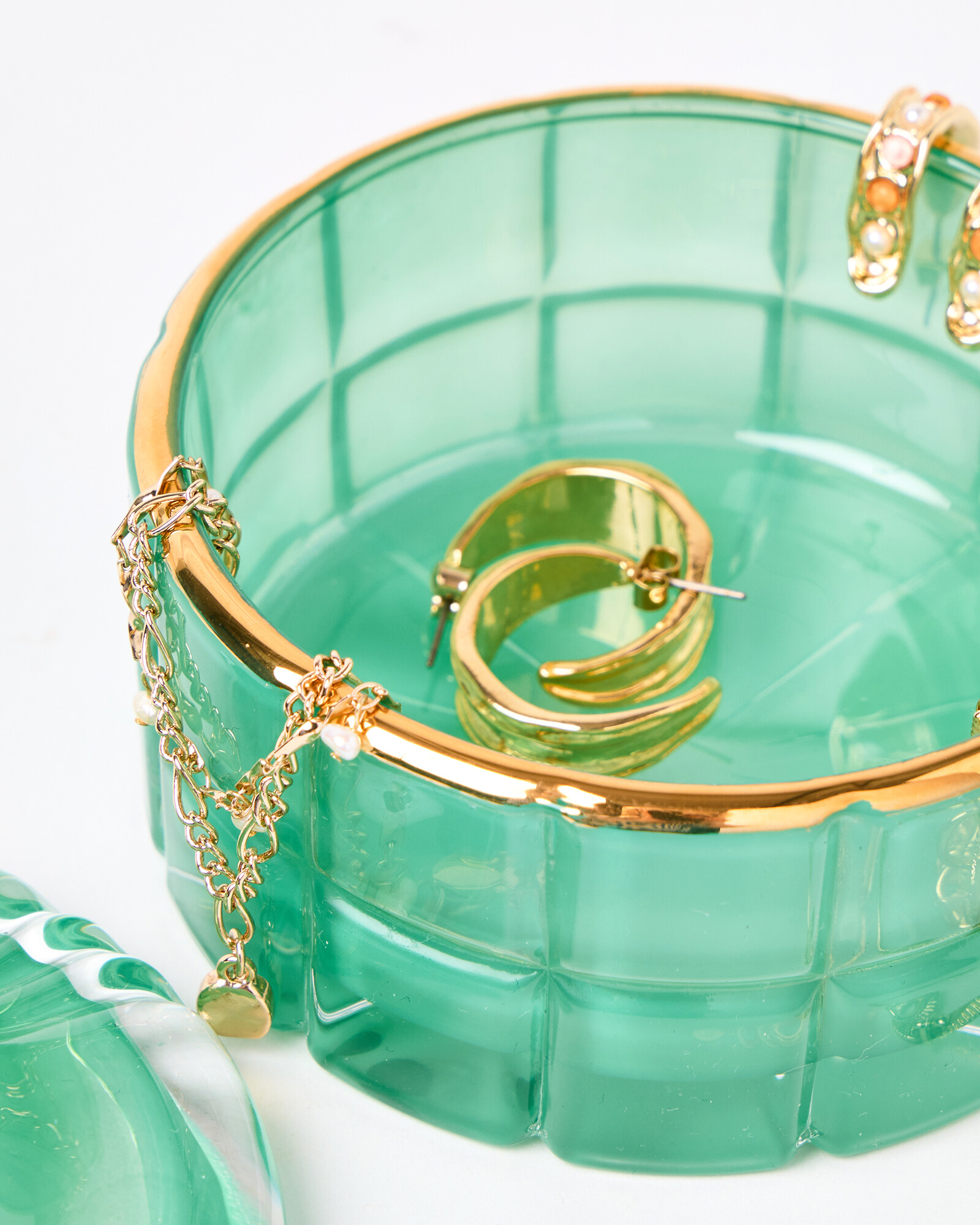 Ola Green & Gold Glass Storage Pot | Oliver Bonas