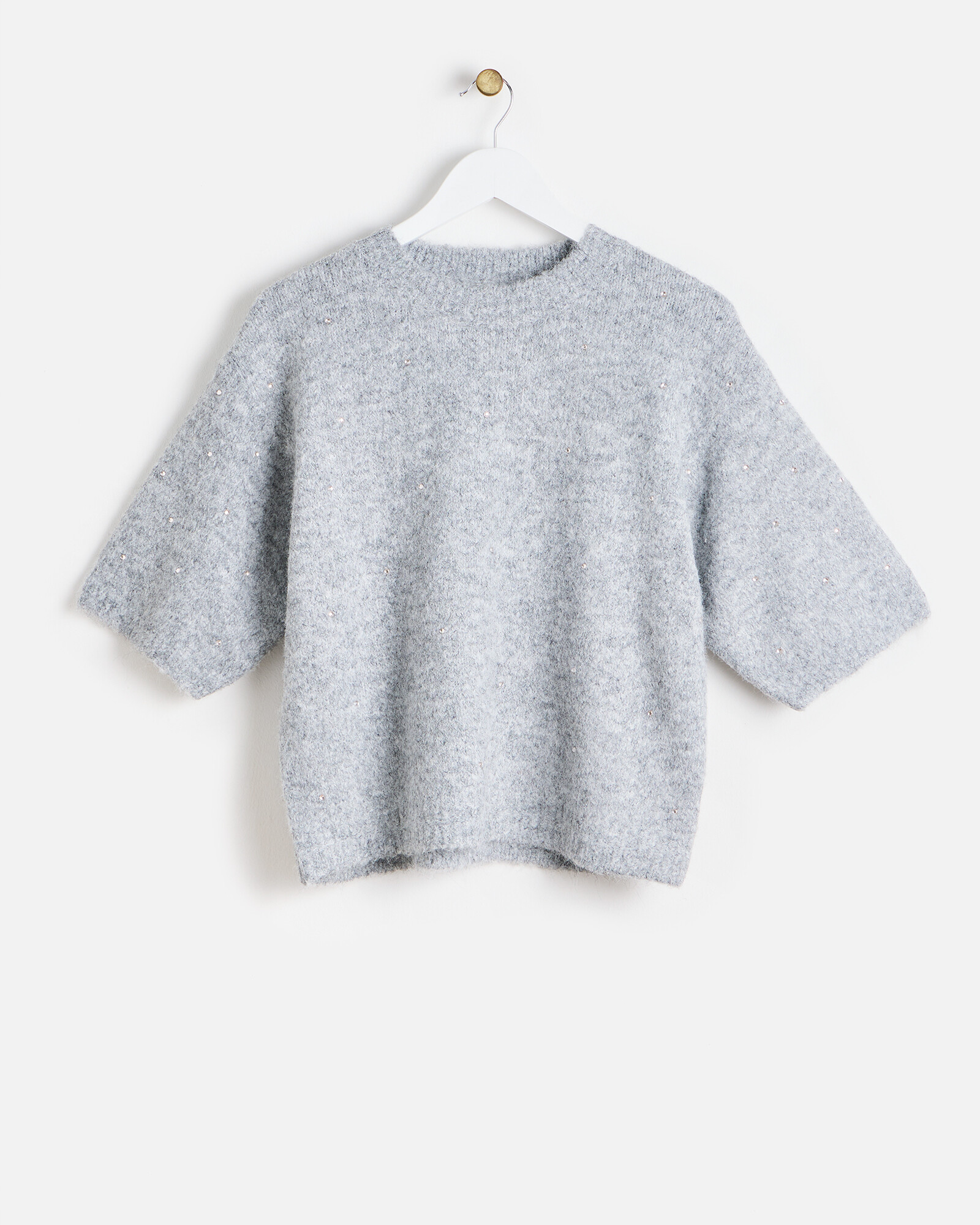 Grey Knitted Gem Shell Top | Oliver Bonas