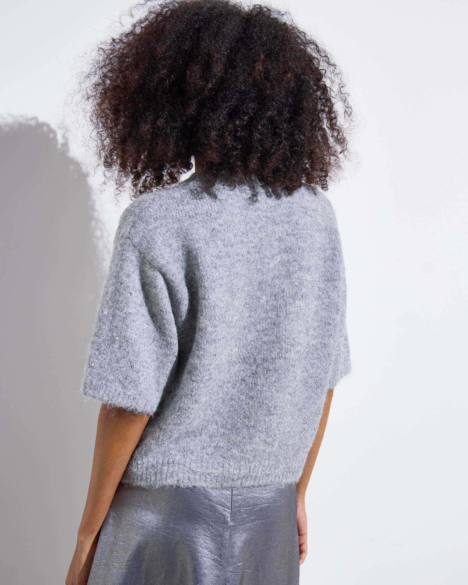 Grey Knitted Gem Shell Top | Oliver Bonas