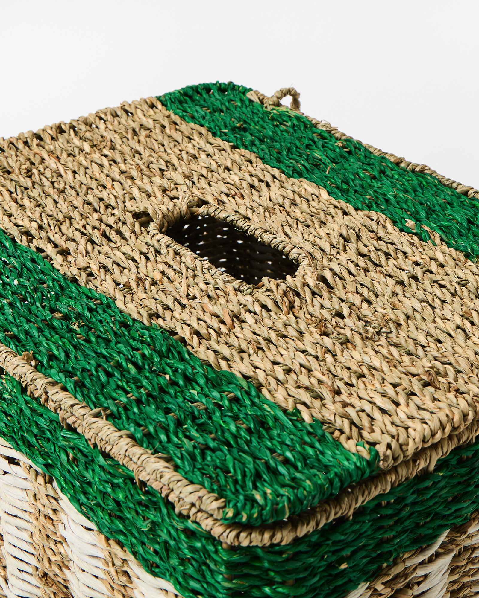 Green Stripe Seagrass Laundry Basket Small | Oliver Bonas