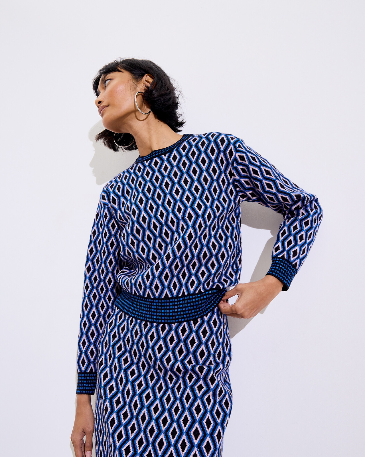 Blue Geometric Tile Knitted Jumper | Oliver Bonas