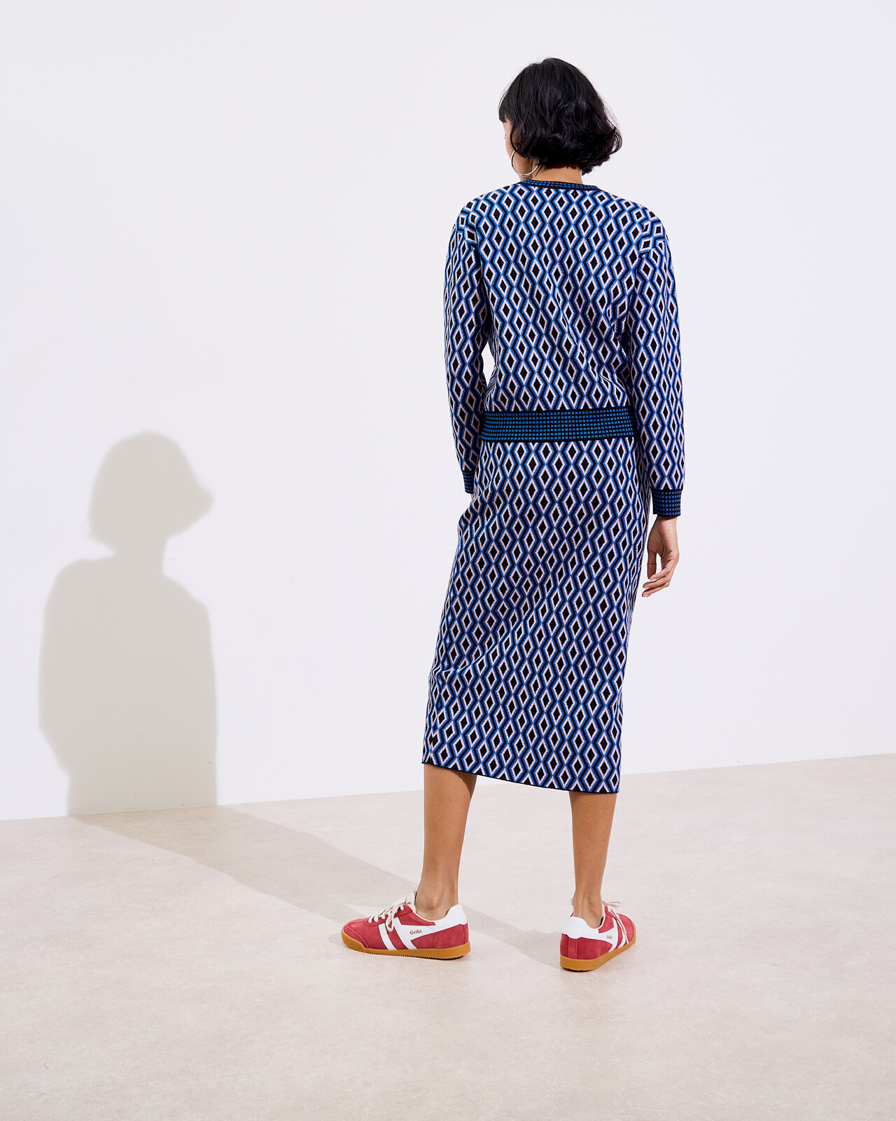 Blue Geometric Tile Knitted Jumper | Oliver Bonas