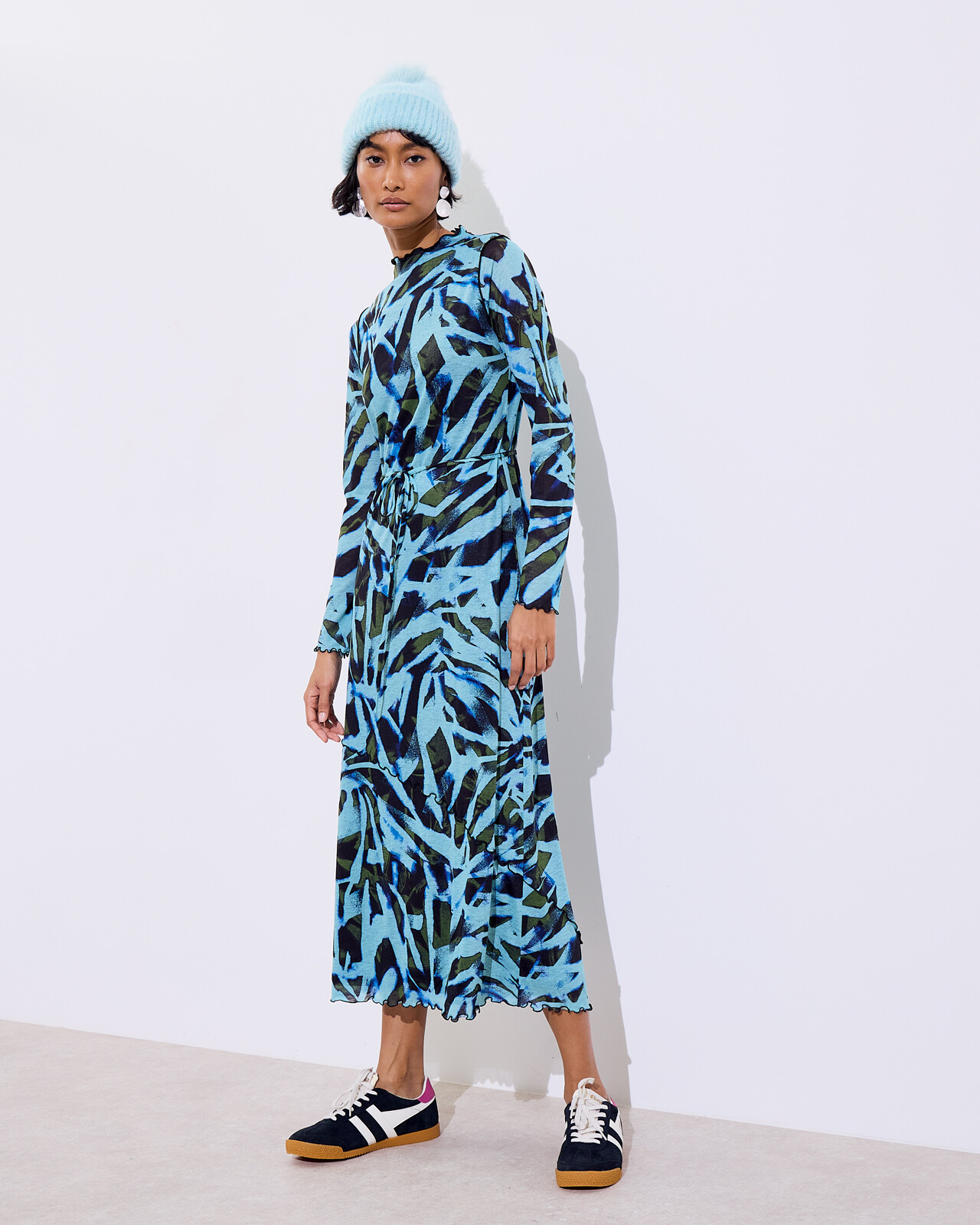 Blue Abstract Mesh Midi Dress | Oliver Bonas