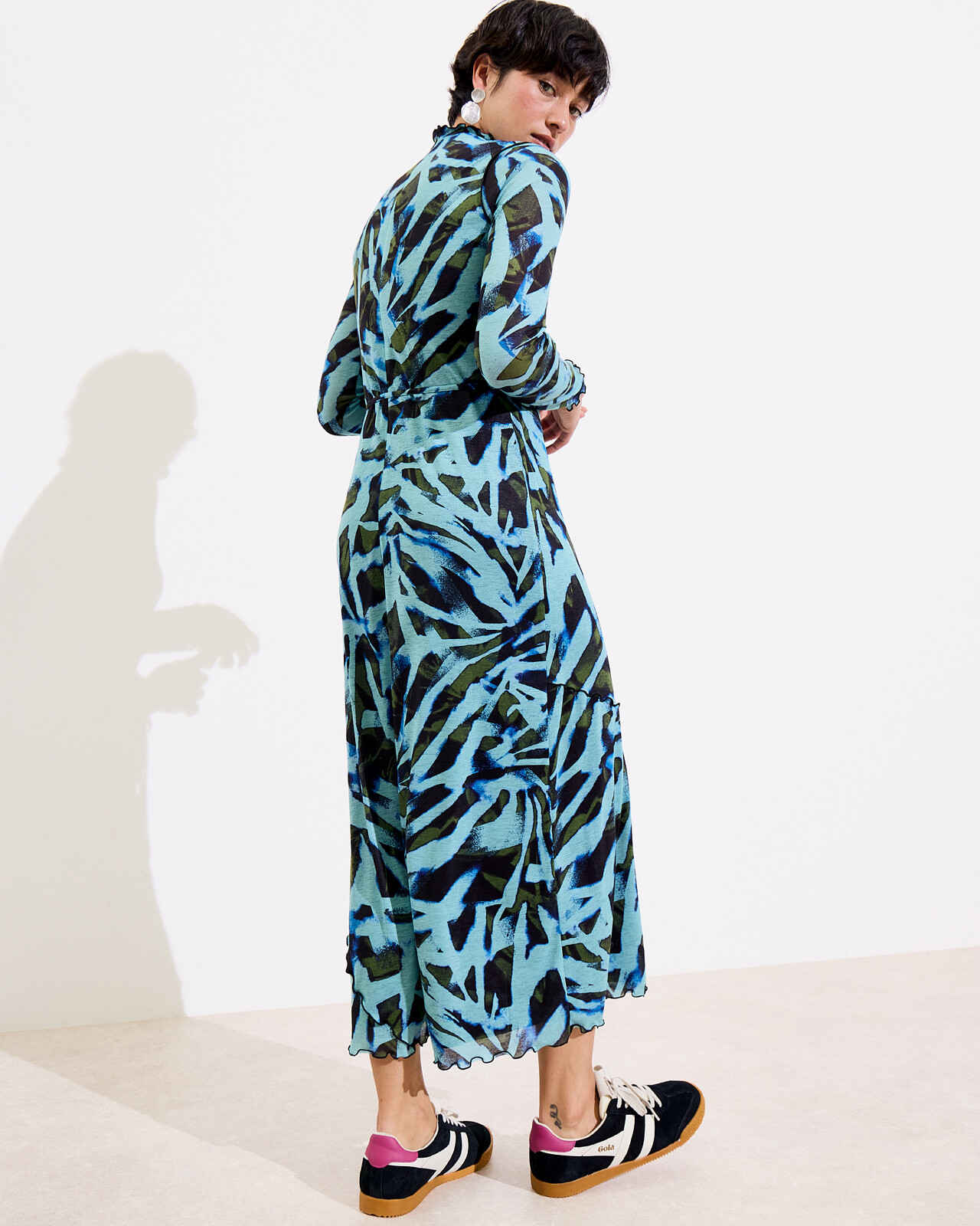 Blue Abstract Mesh Midi Dress | Oliver Bonas