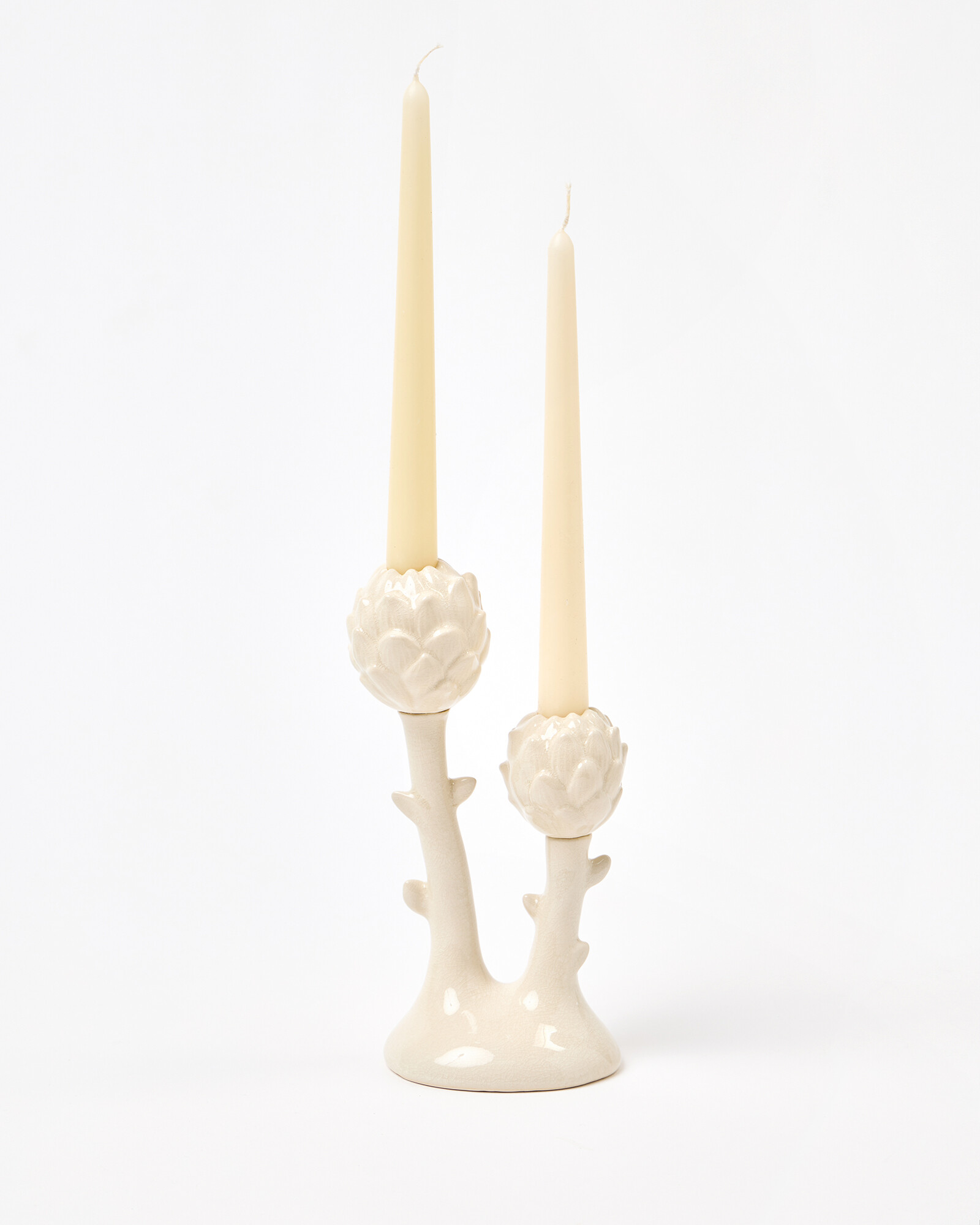 Artichoke White Ceramic Candelabra | Oliver Bonas