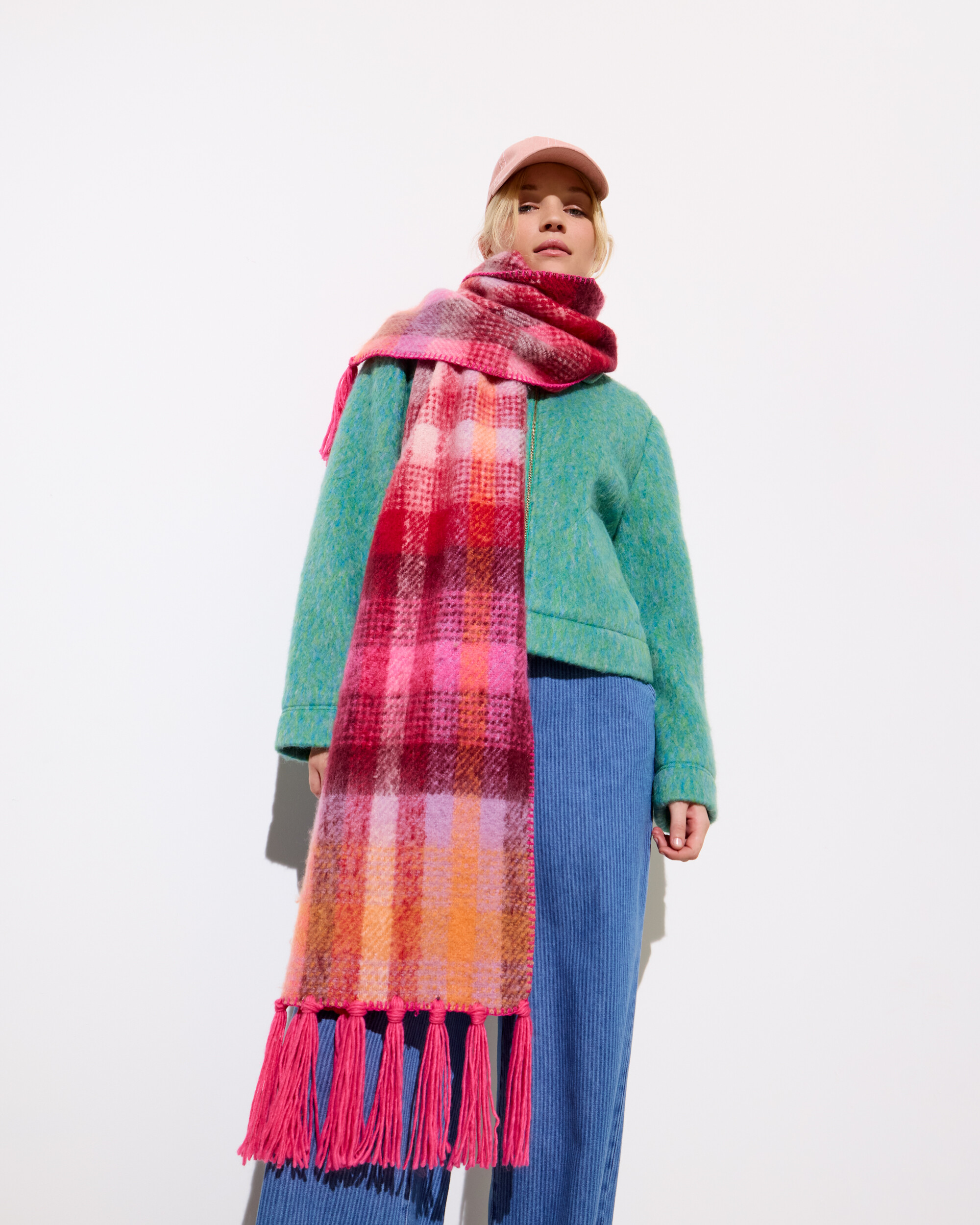 Pink Checked Heavyweight Chunky Scarf | Oliver Bonas