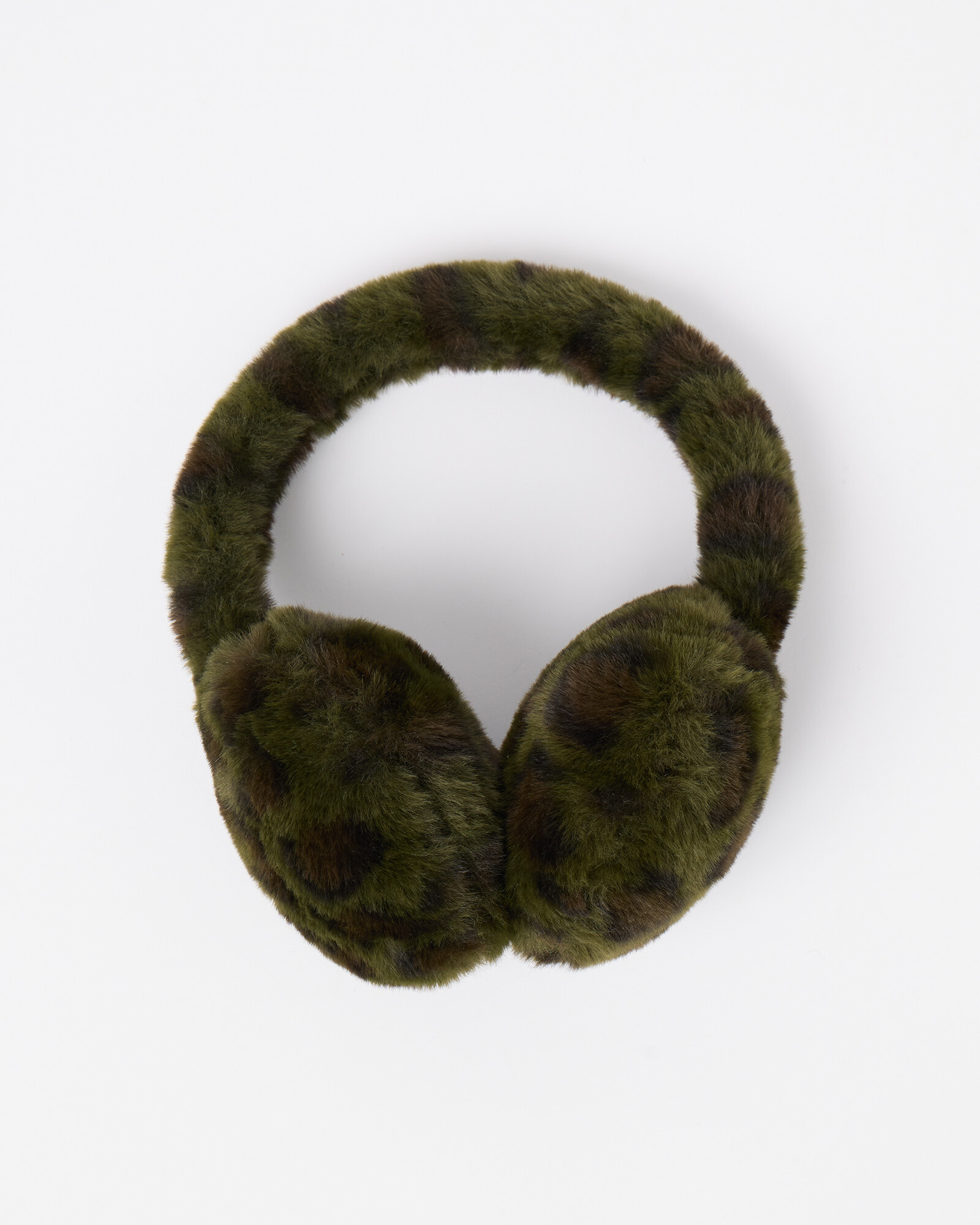 Khaki Green Animal Print Faux Fur Ear Muffs | Oliver Bonas