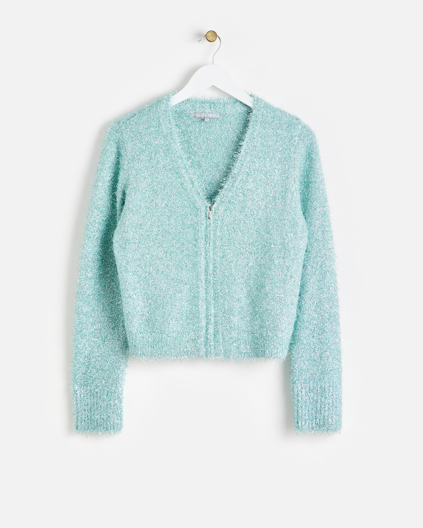 Mint Green Sparkly Knitted Cardigan | Oliver Bonas