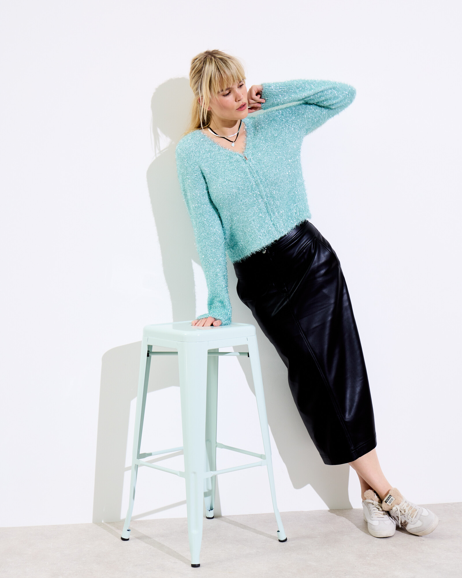 Mint Green Sparkly Knitted Cardigan | Oliver Bonas
