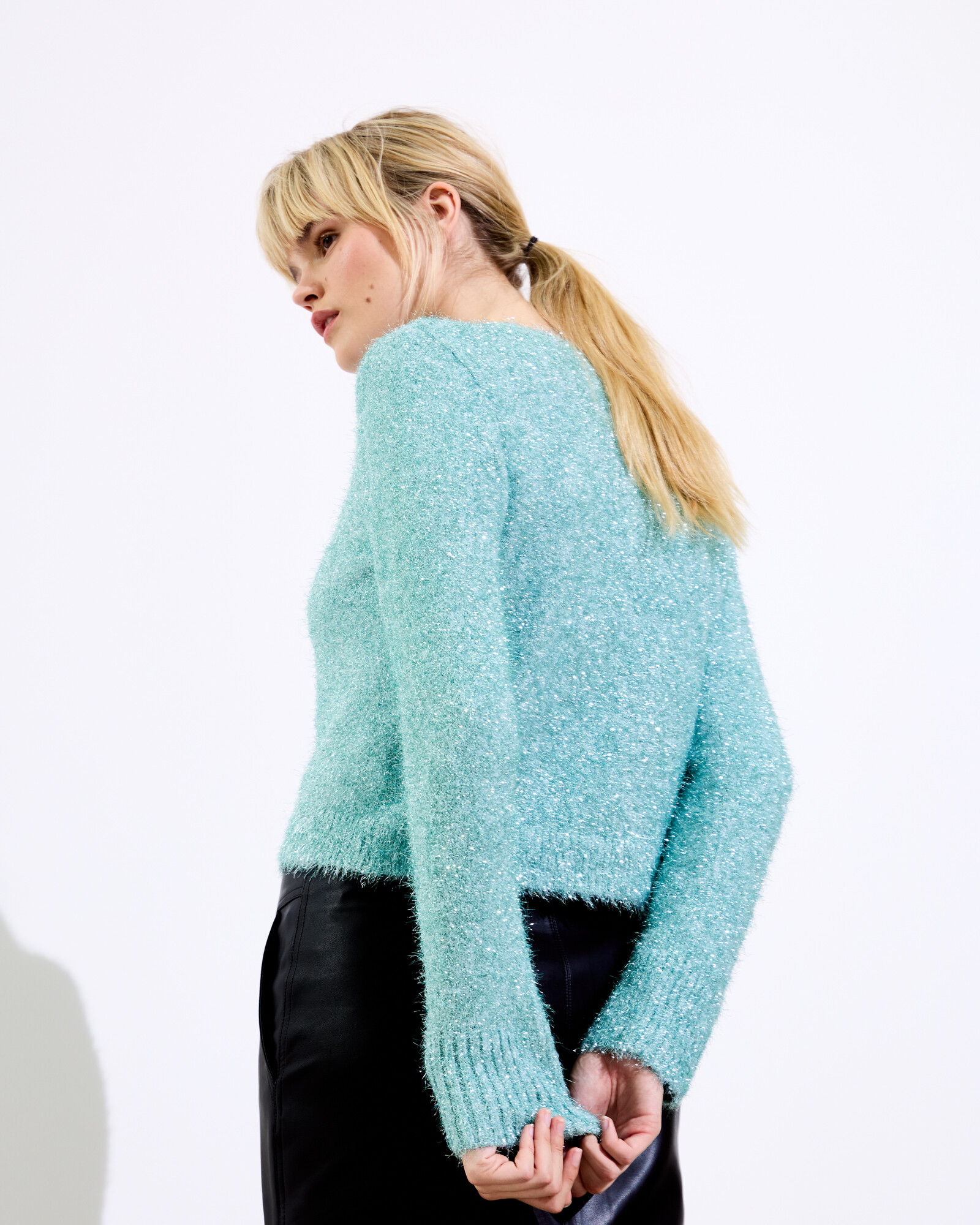 Mint Green Sparkly Knitted Cardigan | Oliver Bonas