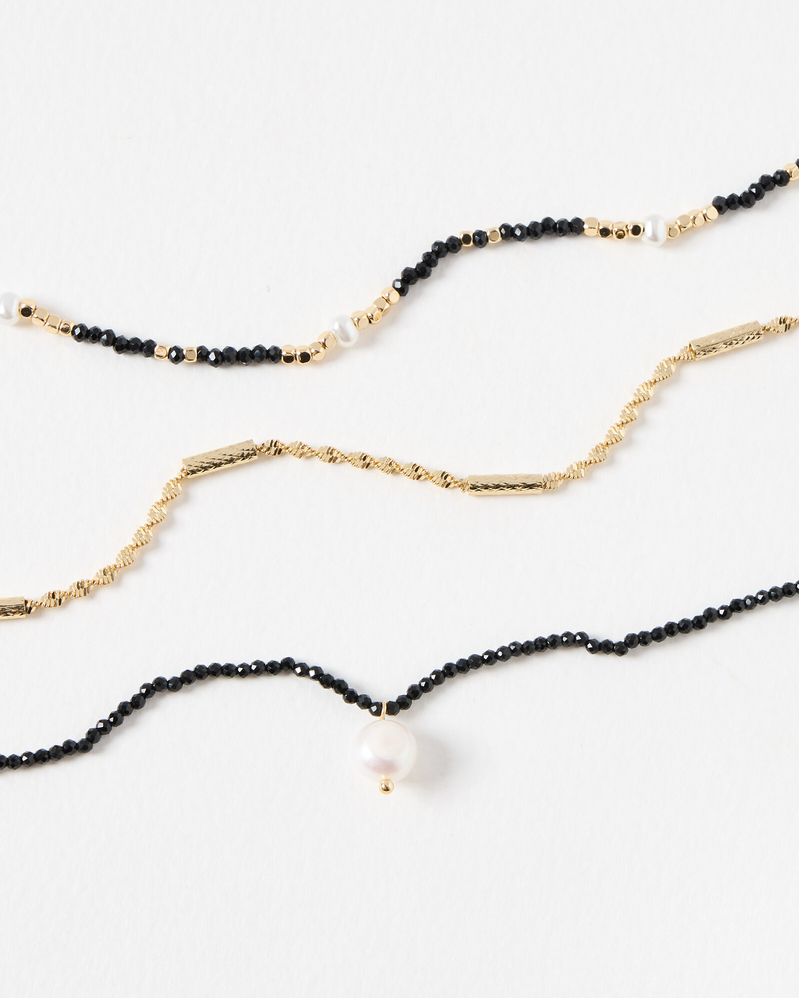 Hetty Black Bead & Chain Faux Pearl Layered Necklace | Oliver Bonas