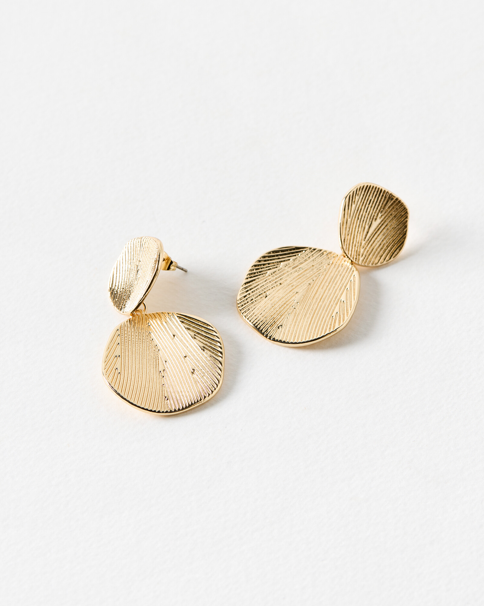 Ester Tiered Disc Gold Tone Statement Earrings | Oliver Bonas
