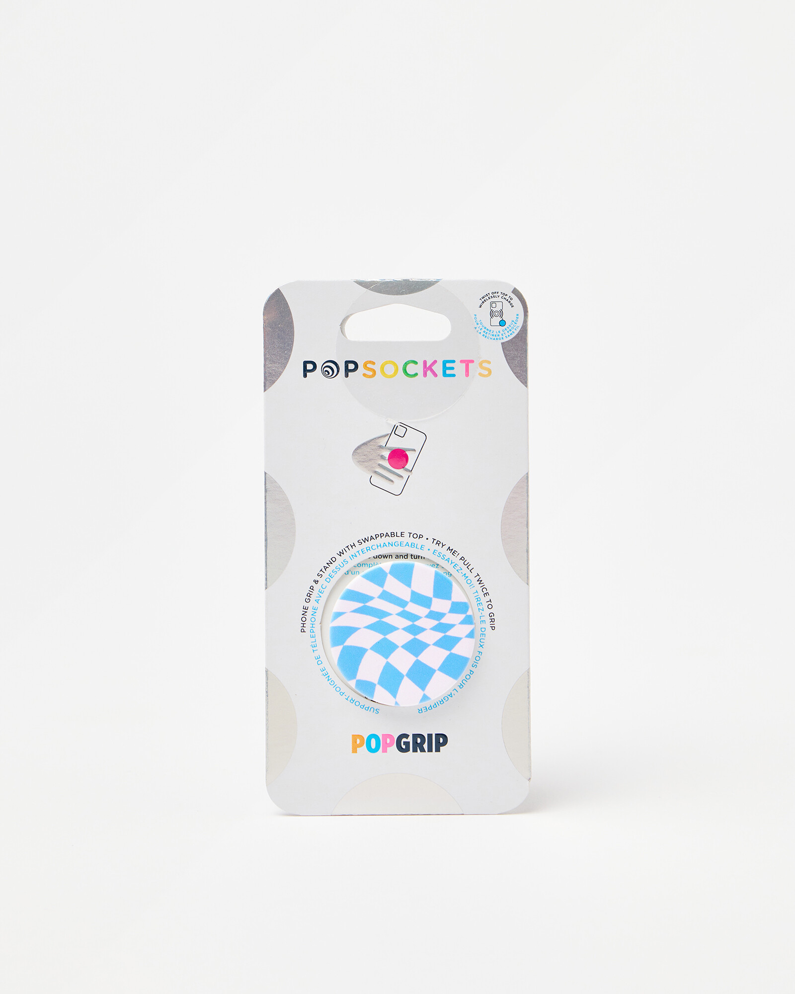 Wavy Check Blue & Pink Popsocket Phone Grip | Oliver Bonas
