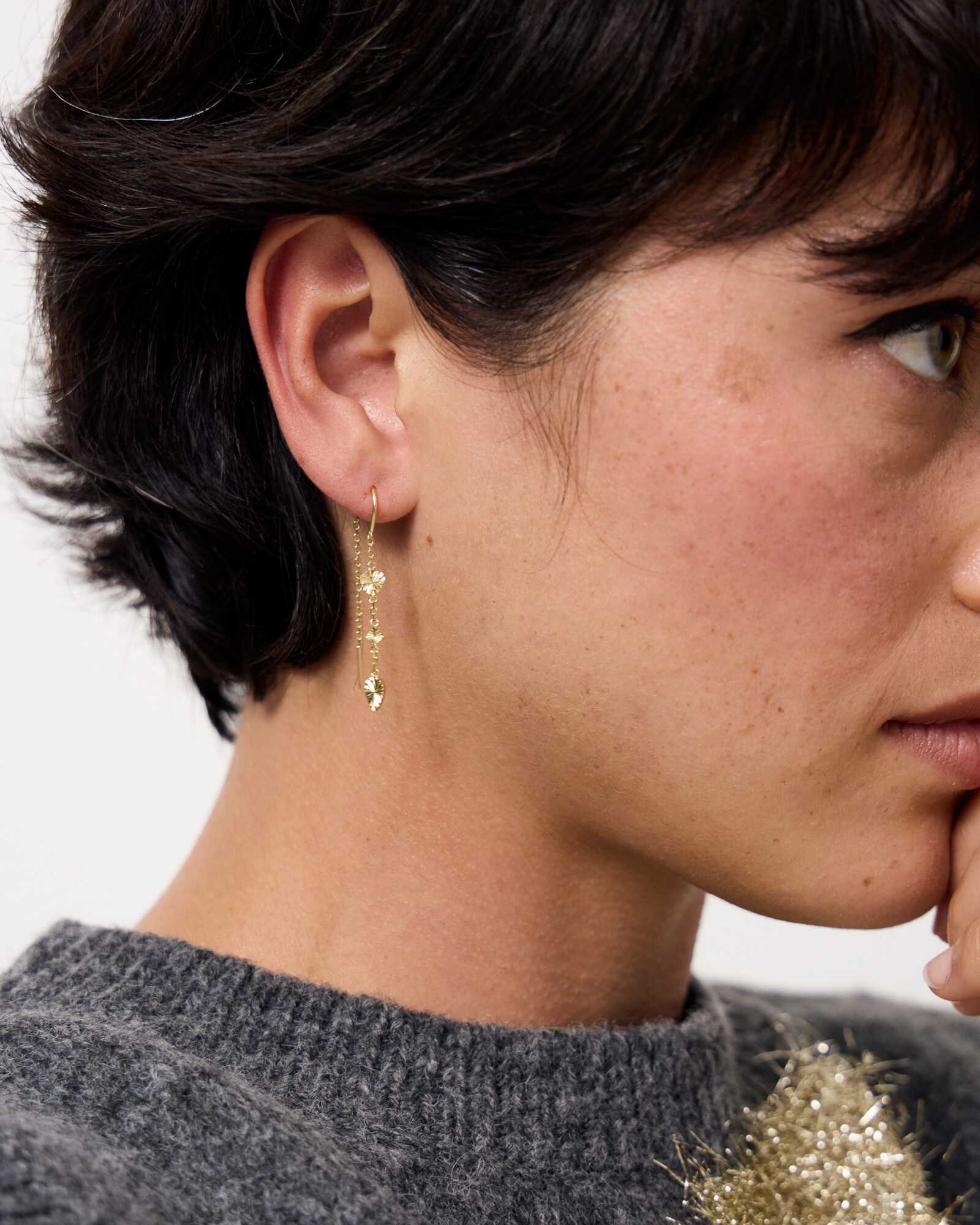 Elodie Gold Plated Charm Thread Through Chain Earrings | Oliver Bonas