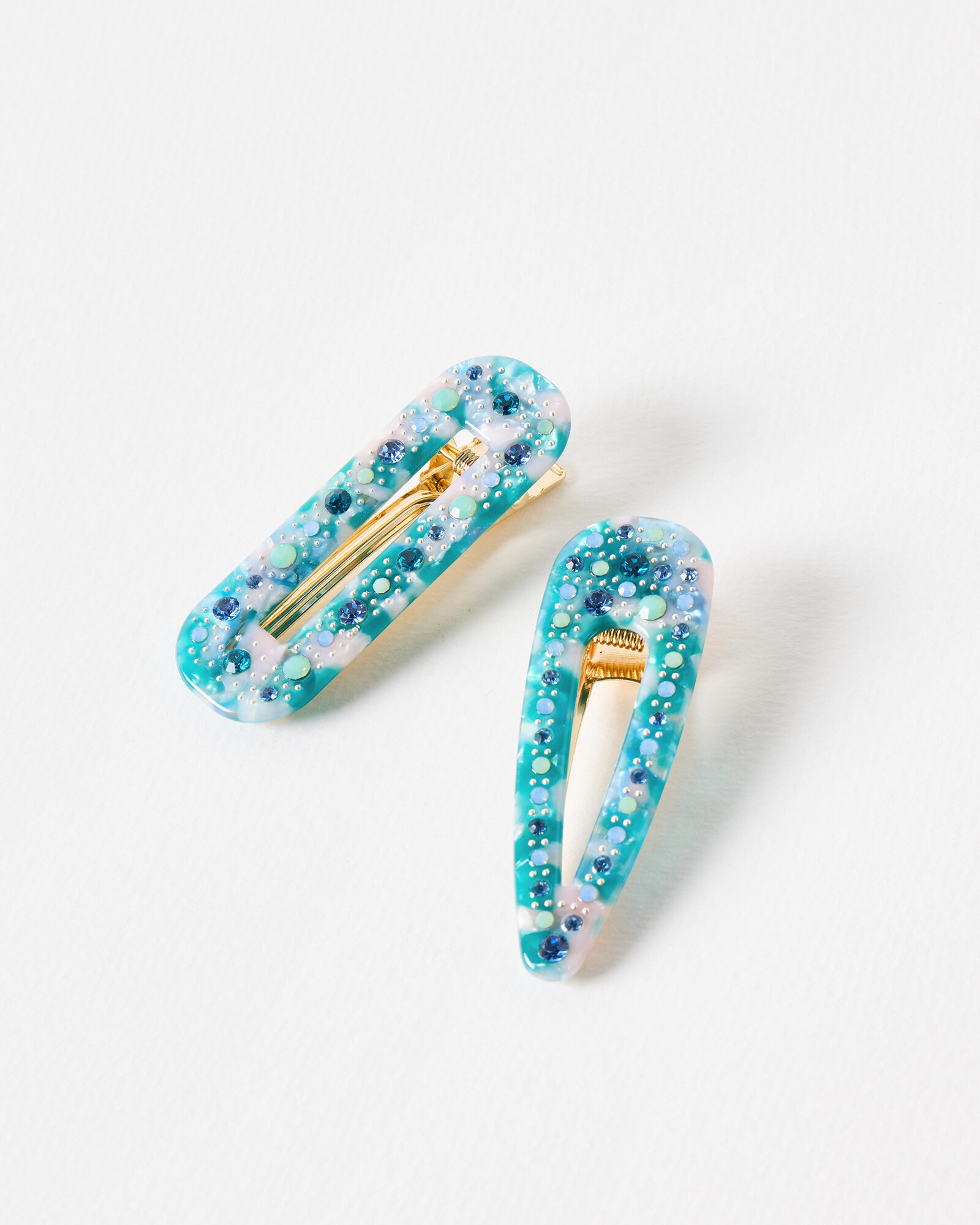 Attina Blue Shimmer Marble Resin Hair Clips Set of Two | Oliver Bonas