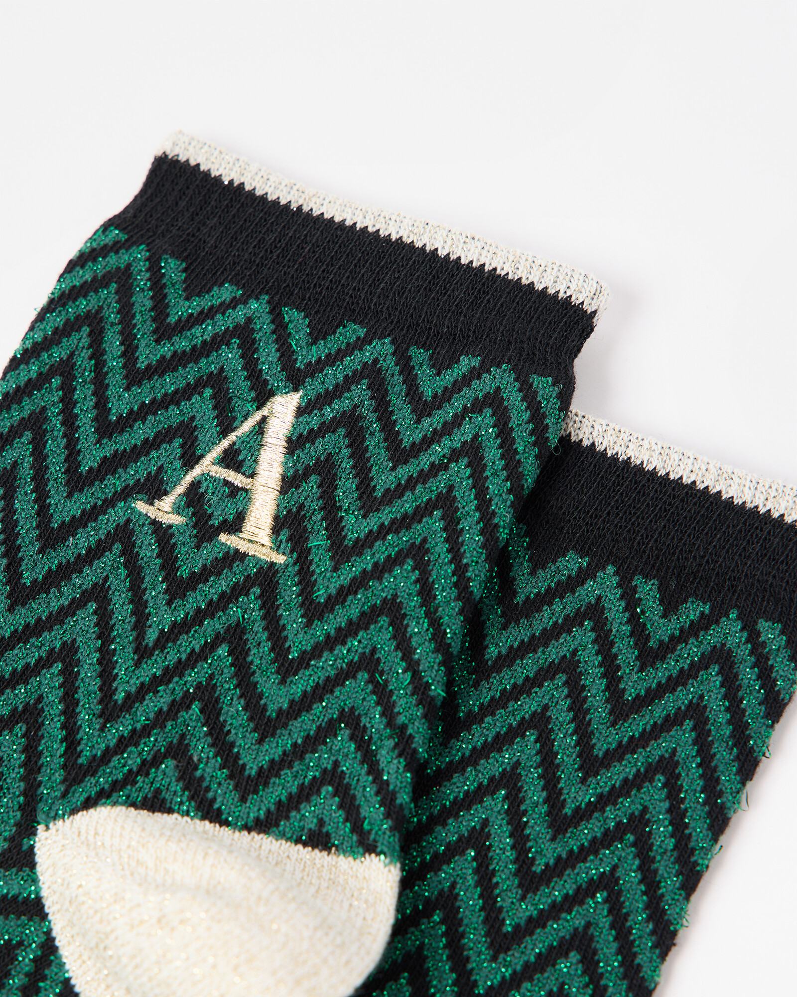Green & Black Alphabet Zig Zag Initial Ankle Socks | Oliver Bonas