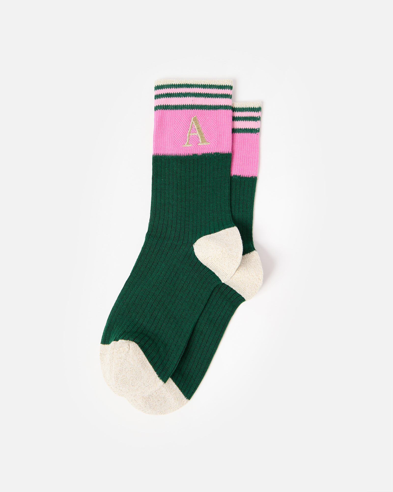 Green & Pink Alphabet Sporty Initial Socks | Oliver Bonas