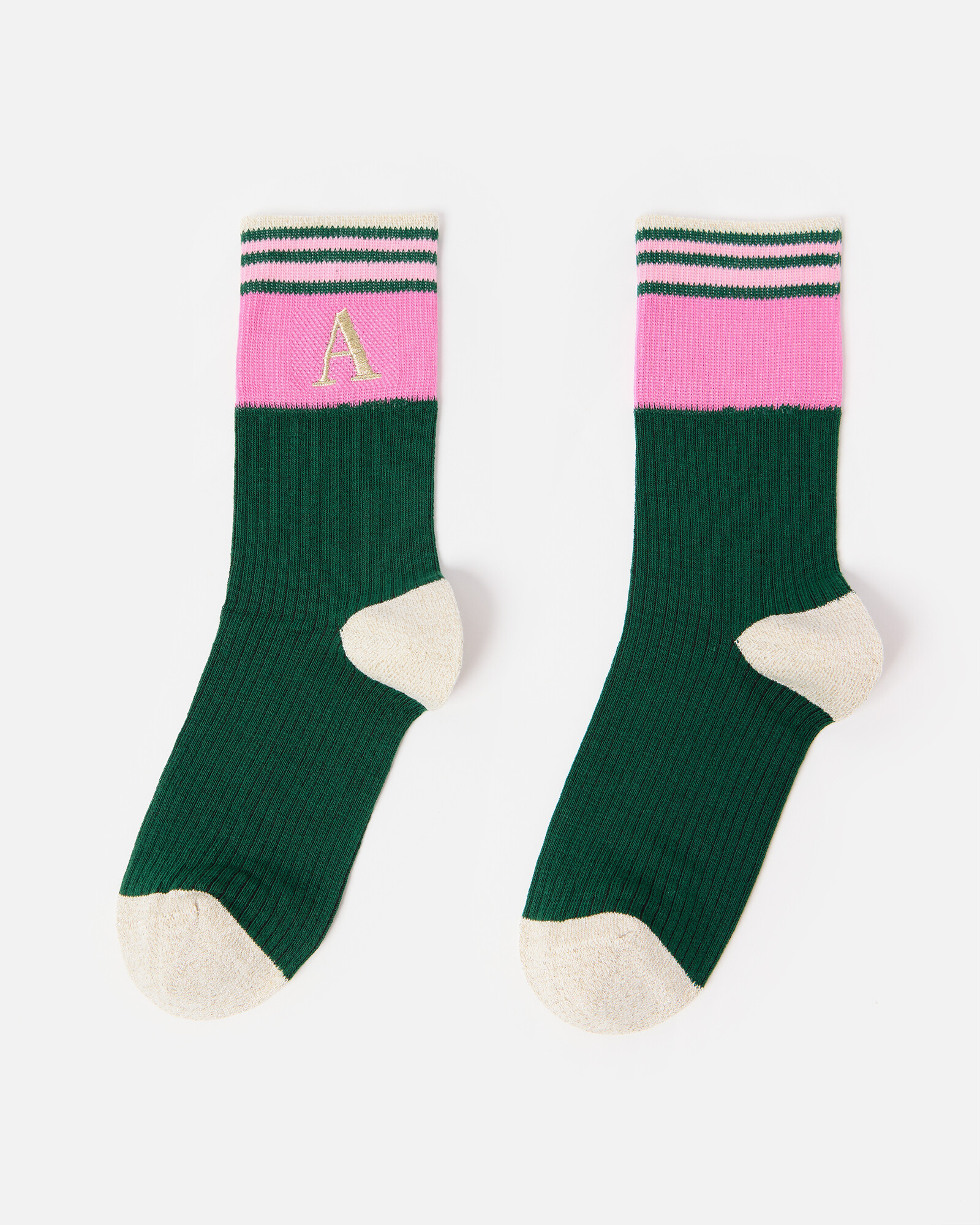 Green & Pink Alphabet Sporty Initial Socks | Oliver Bonas