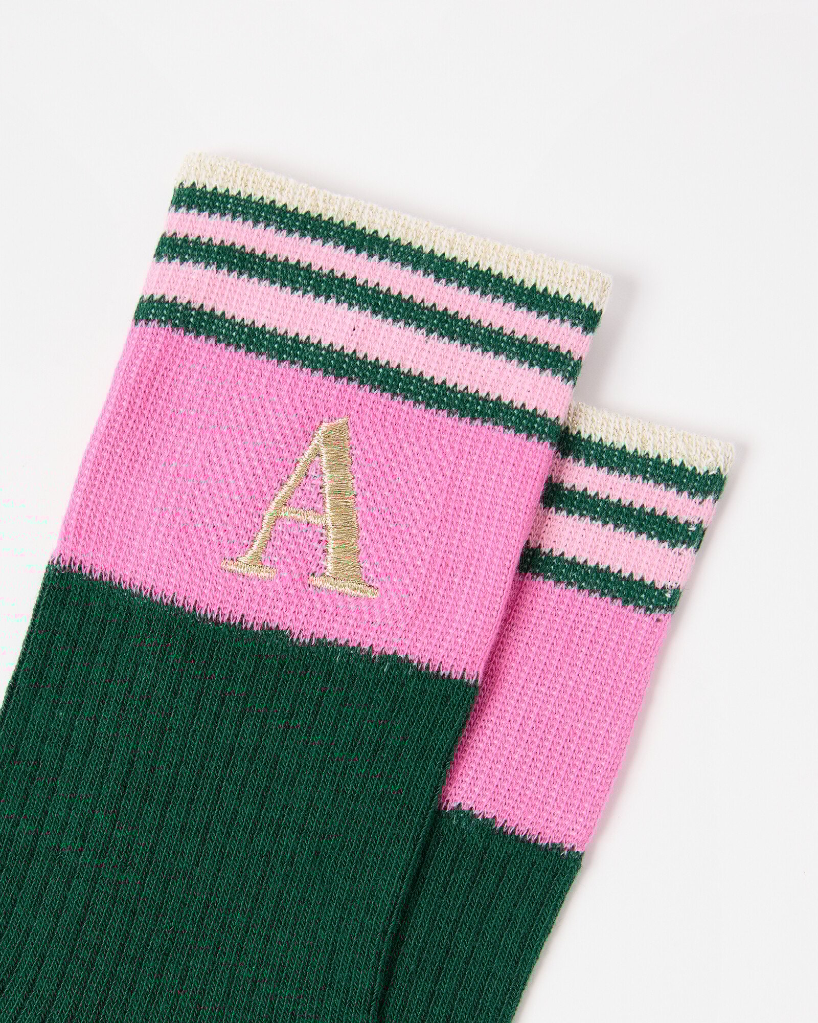 Green & Pink Alphabet Sporty Initial Socks | Oliver Bonas