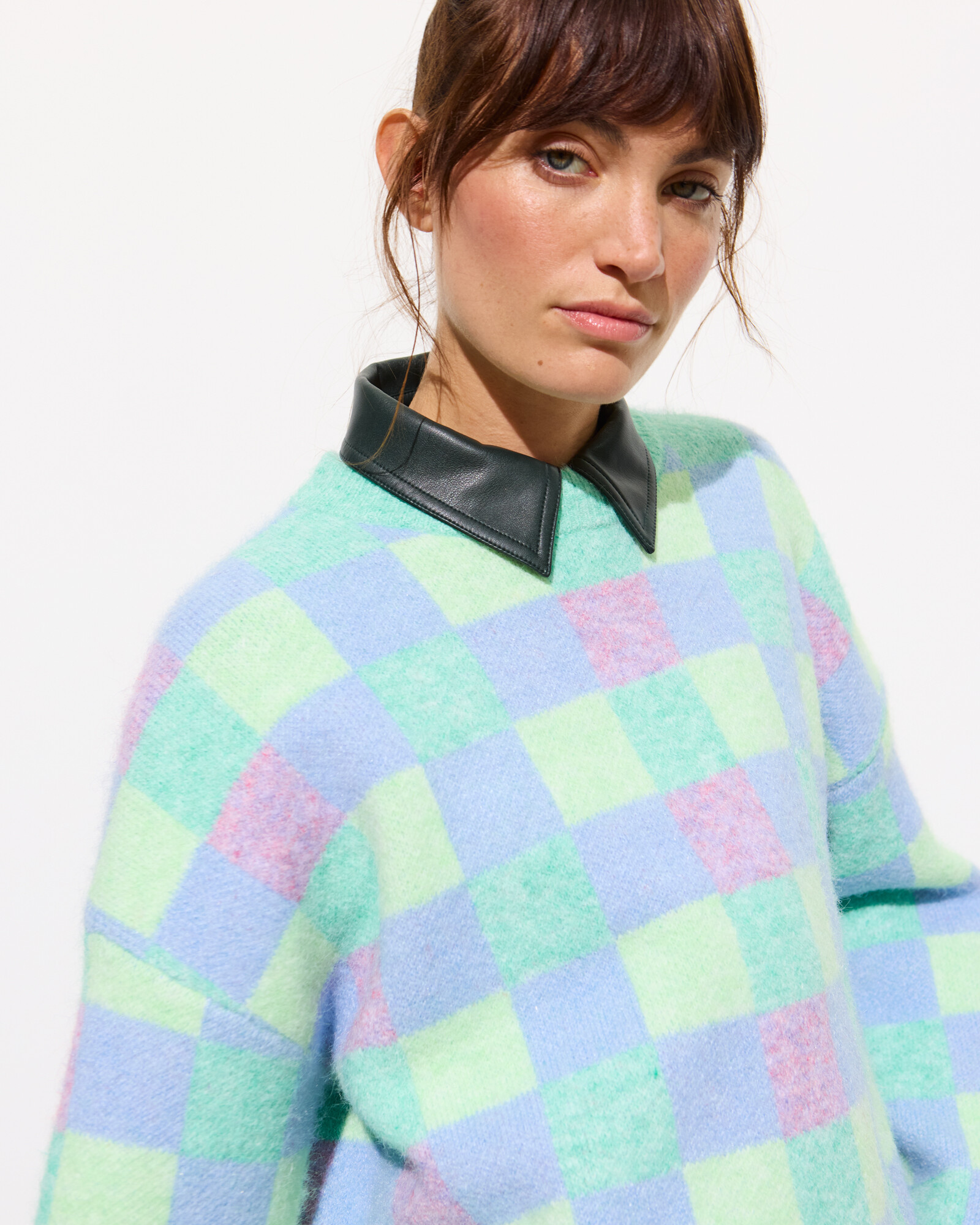 Green Checked Crew Neck Knitted Jumper | Oliver Bonas