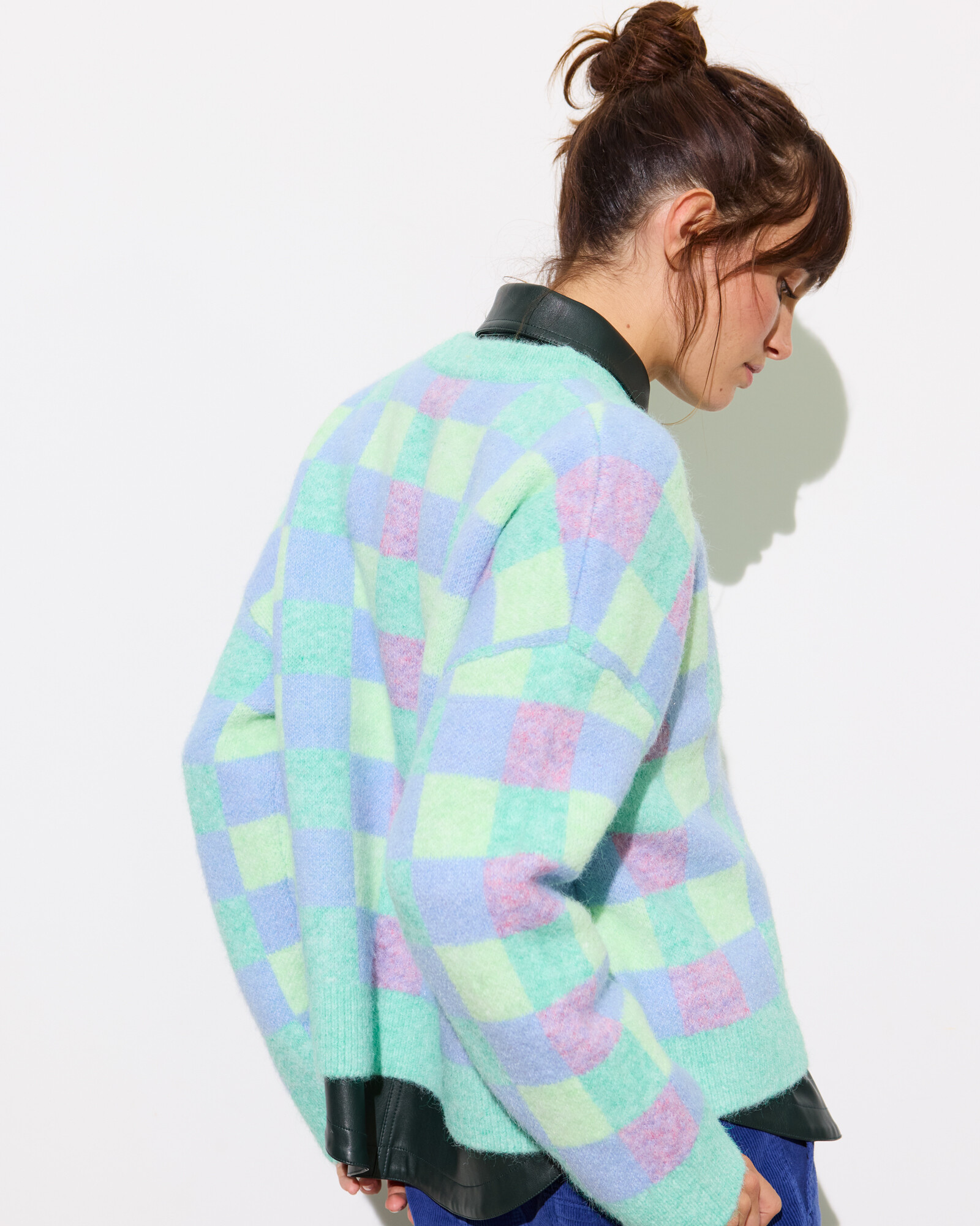 Green Checked Crew Neck Knitted Jumper | Oliver Bonas
