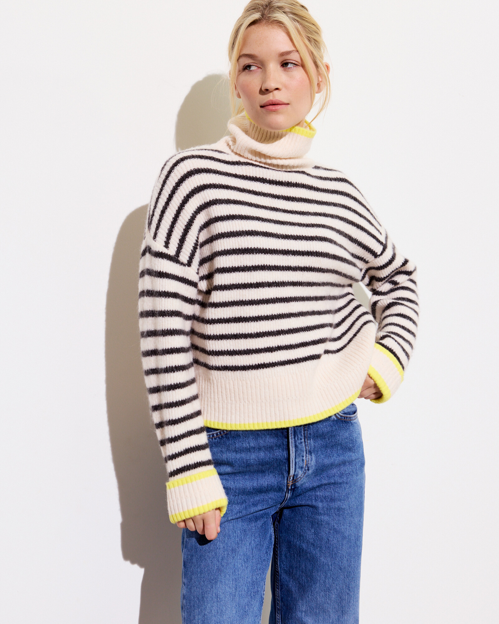 Monochrome Striped Roll Neck Knitted Jumper | Oliver Bonas