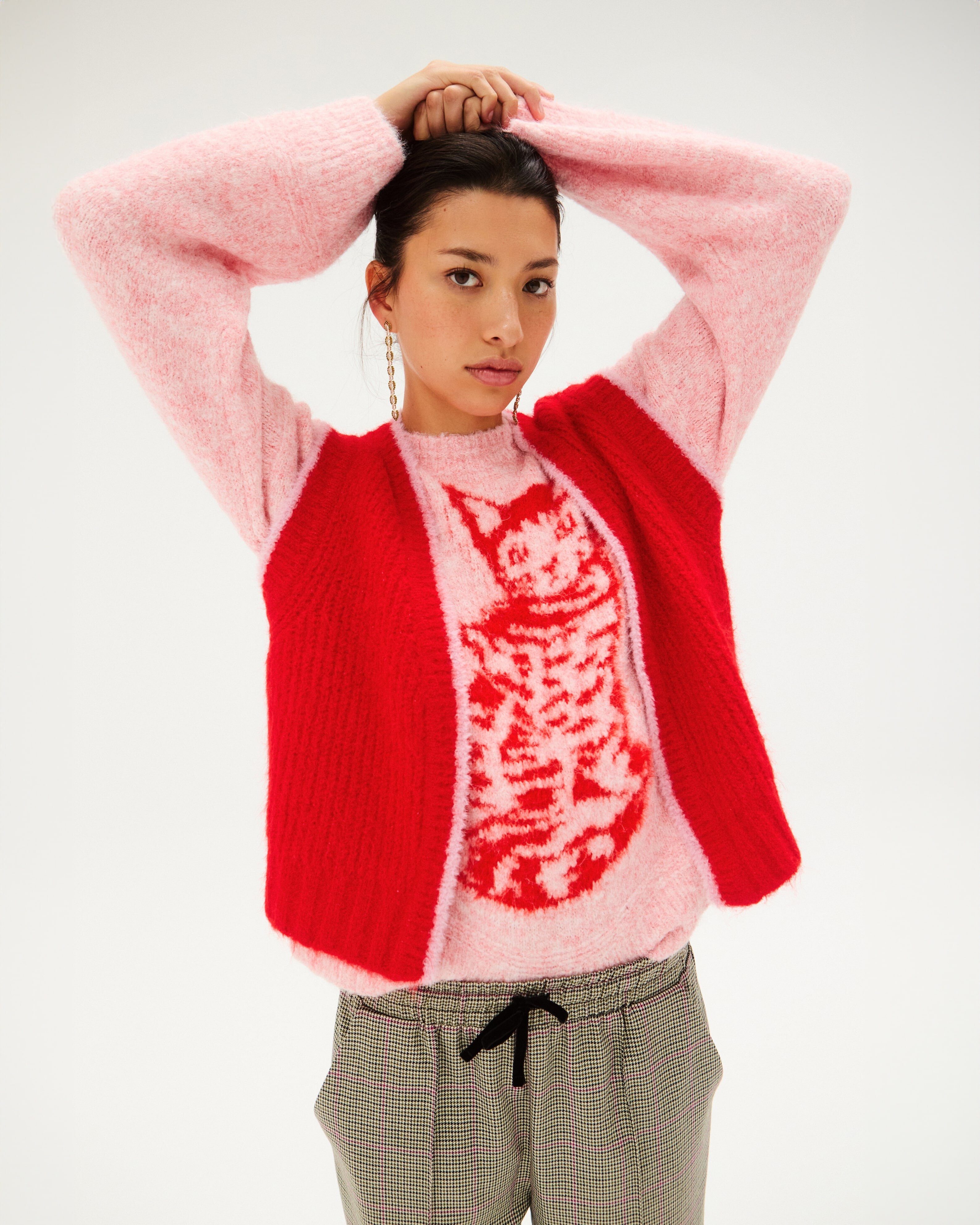 Fluffy Red Knitted Waistcoat | Oliver Bonas