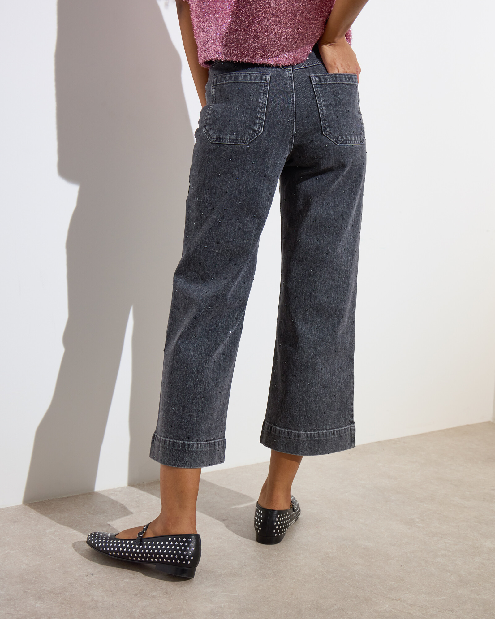 Grey Rhinestone Denim Jeans | Oliver Bonas