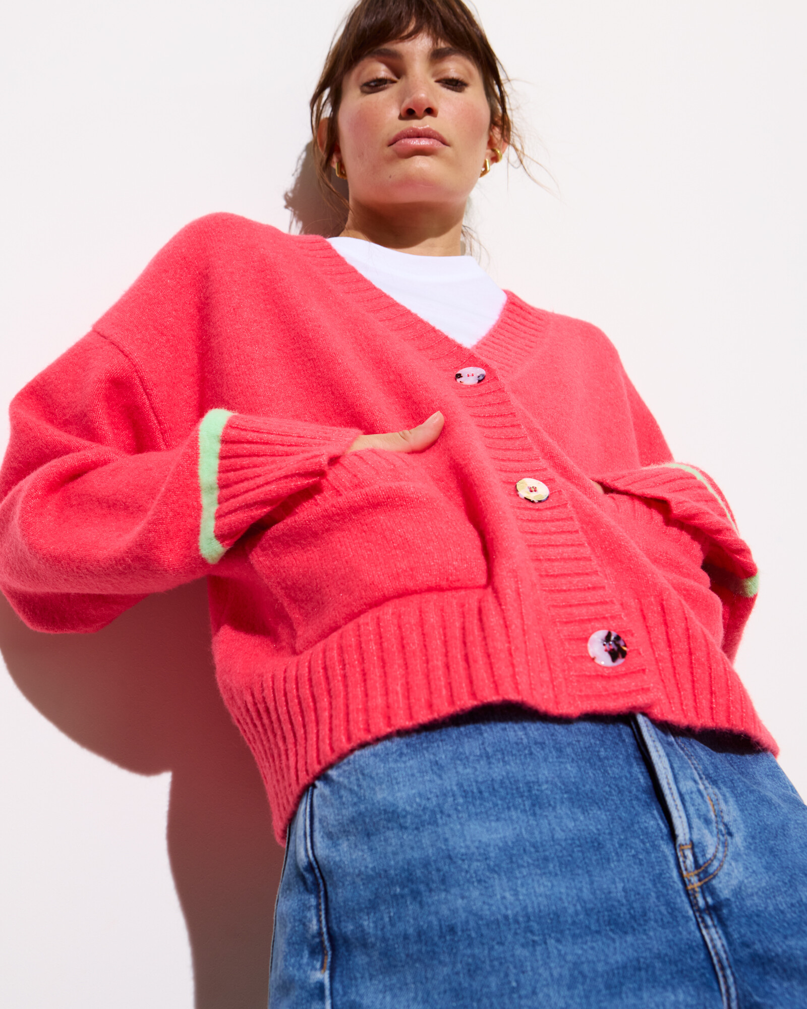 Coral Pink Knitted Cardigan | Oliver Bonas