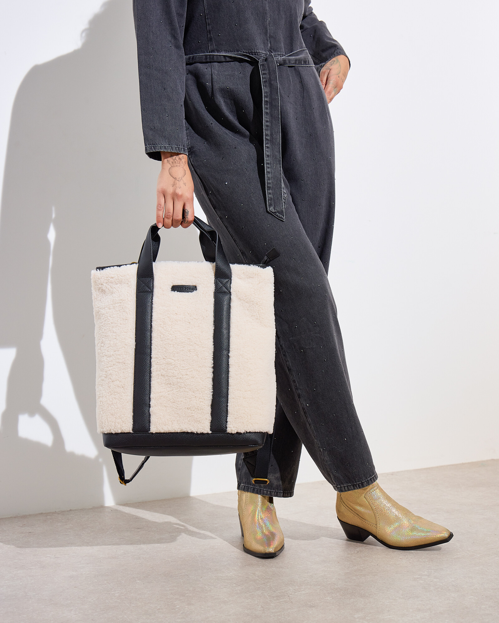 Paice Cream Faux Shearling Backpack | Oliver Bonas