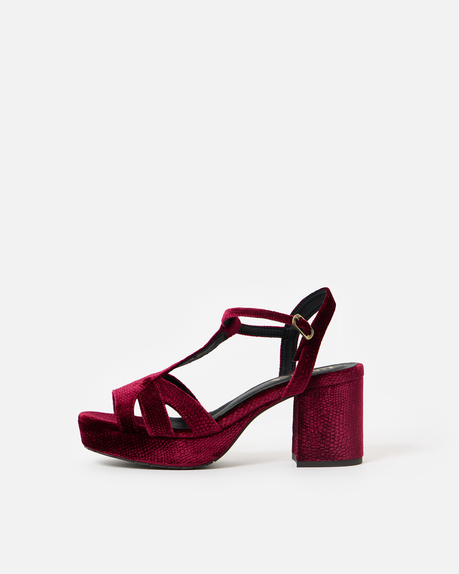 Esska Charlie Raspberry Velvet Heeled Sandals | Oliver Bonas