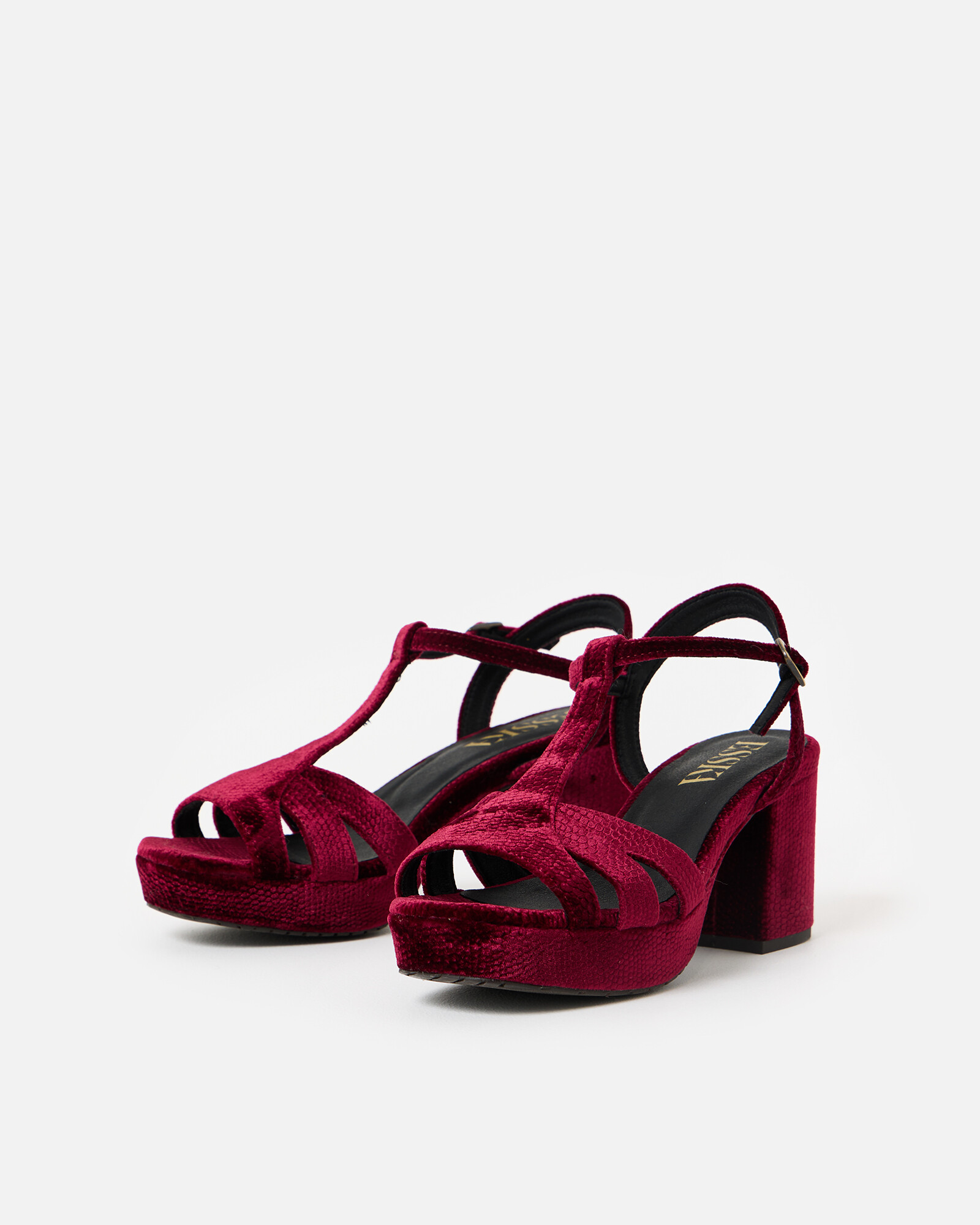 Esska Charlie Raspberry Velvet Heeled Sandals | Oliver Bonas