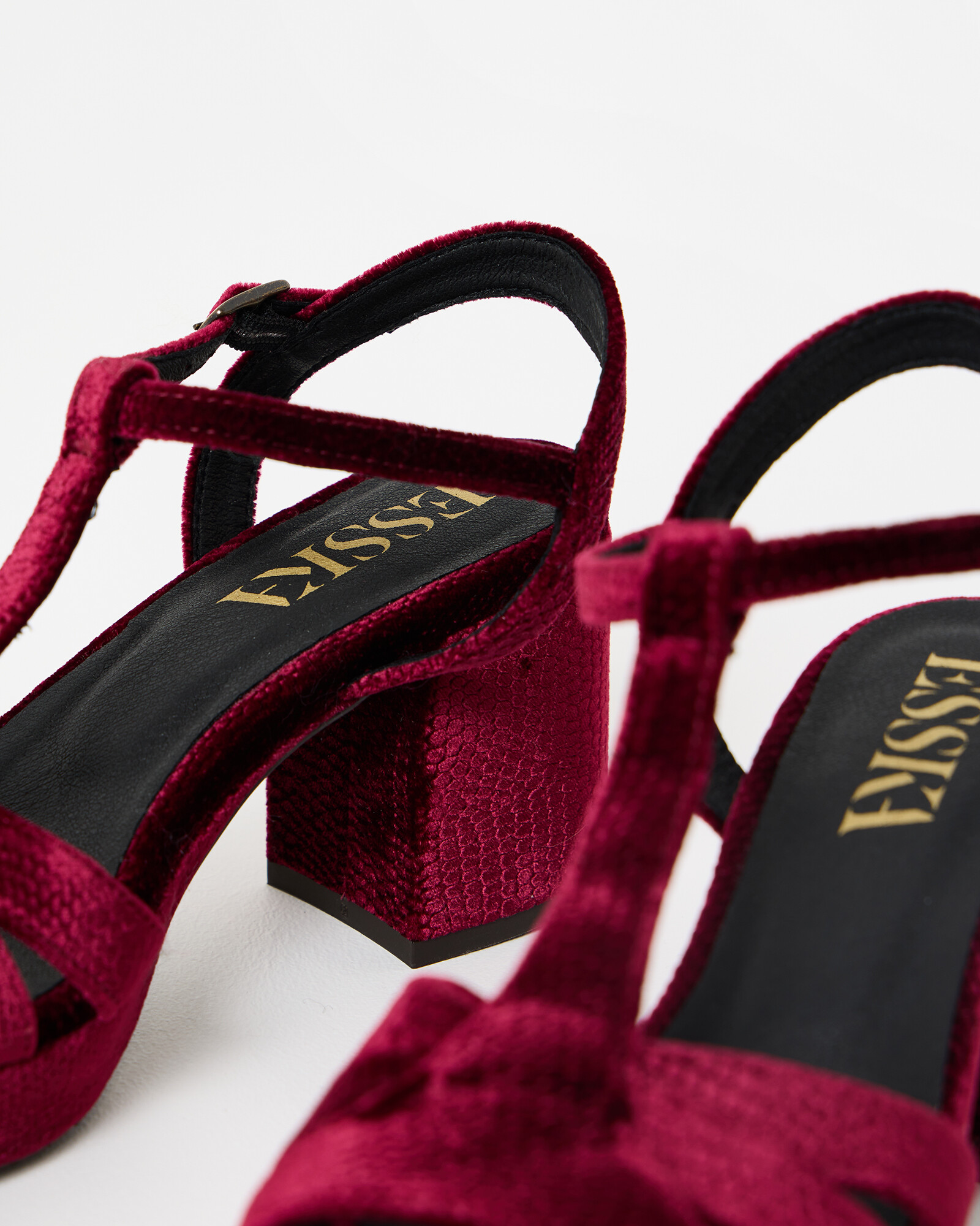 Esska Charlie Raspberry Velvet Heeled Sandals | Oliver Bonas