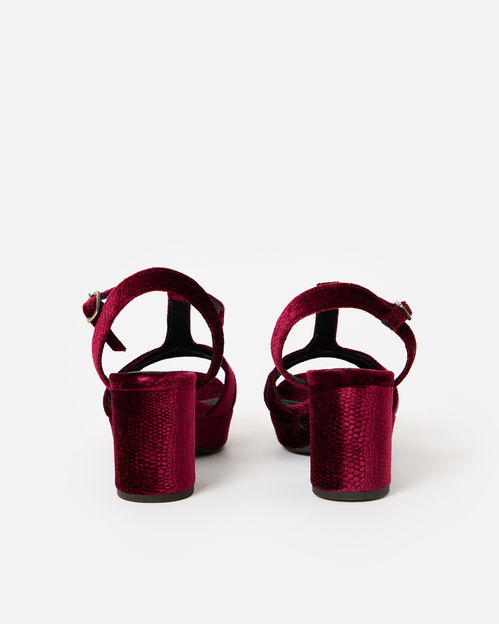 Esska Charlie Raspberry Velvet Heeled Sandals | Oliver Bonas