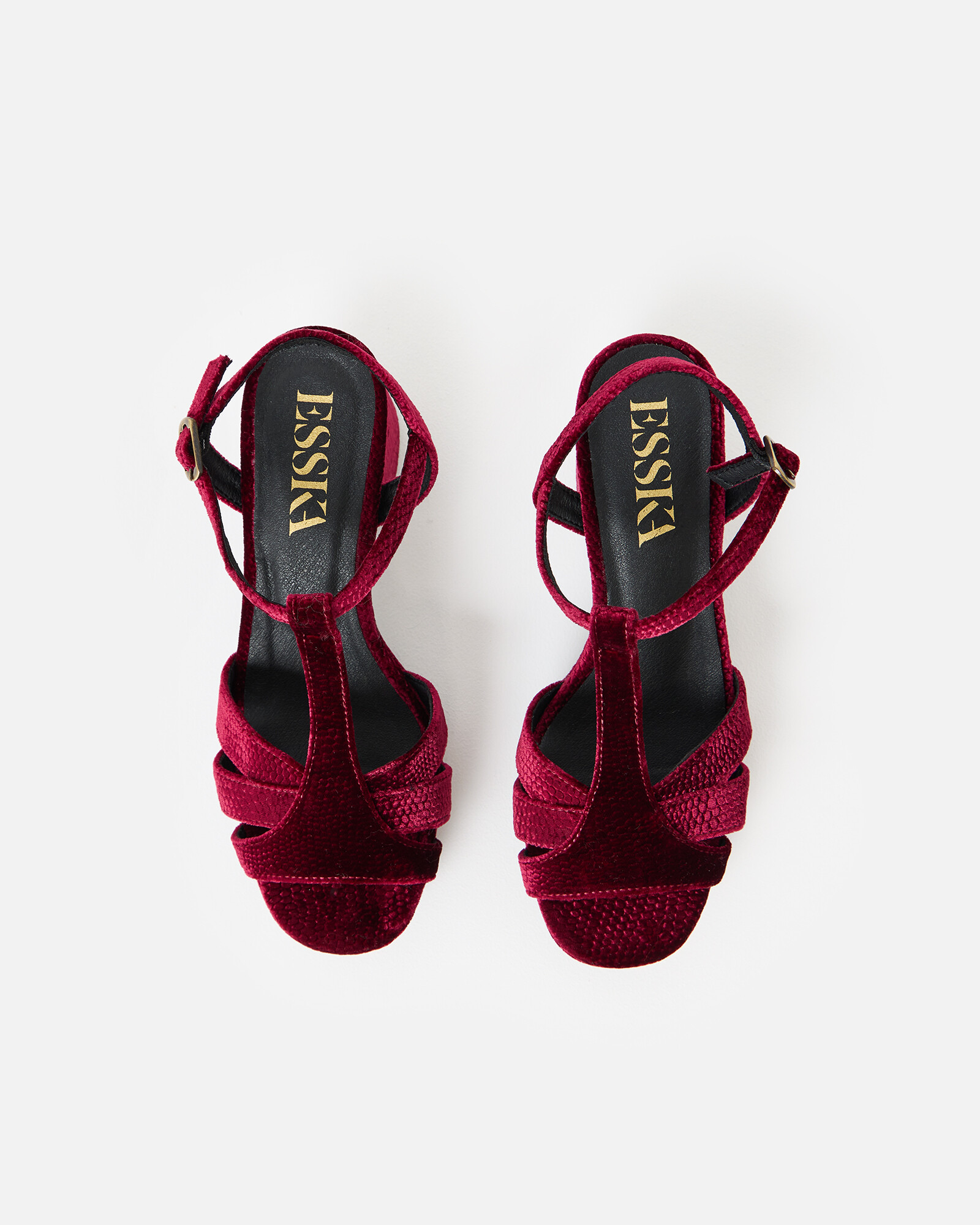 Esska Charlie Raspberry Velvet Heeled Sandals | Oliver Bonas