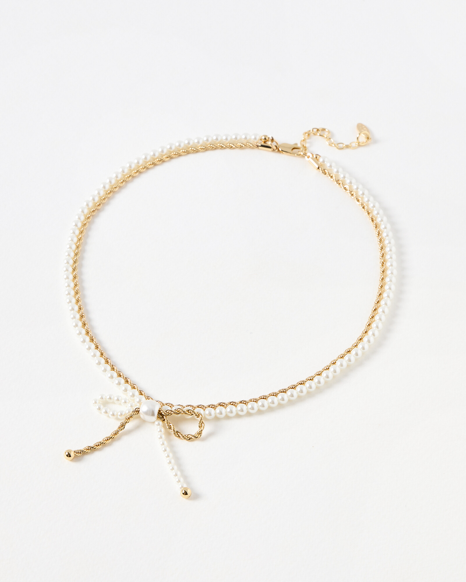 Cece Rope Chain & Faux Pearl Bow Layered Necklace | Oliver Bonas