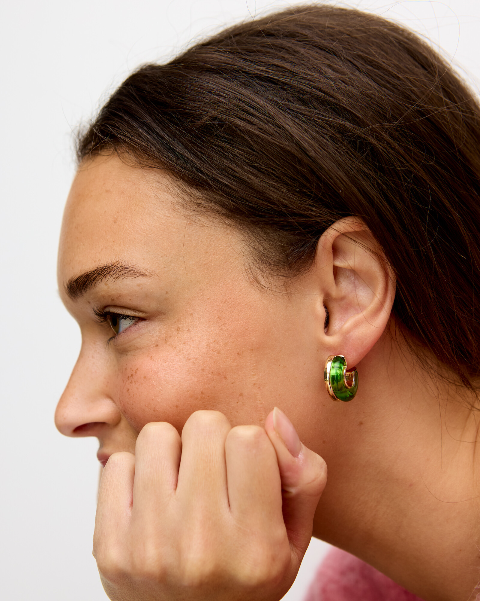 Jenelle Resin Green & Gold Tone Chunky Hoop Earrings | Oliver Bonas