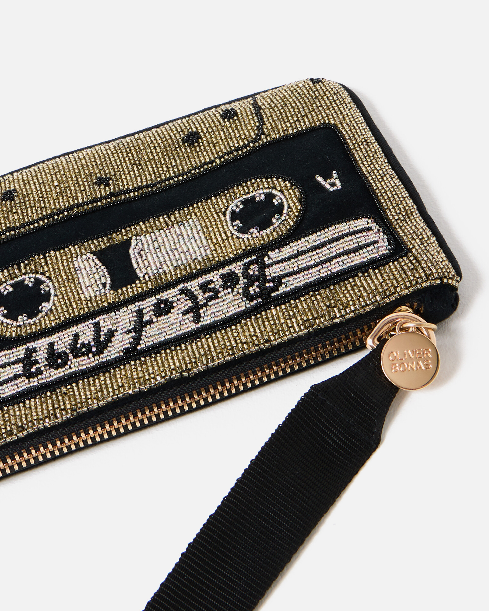Black Beaded Cassette Zipped Pouch | Oliver Bonas